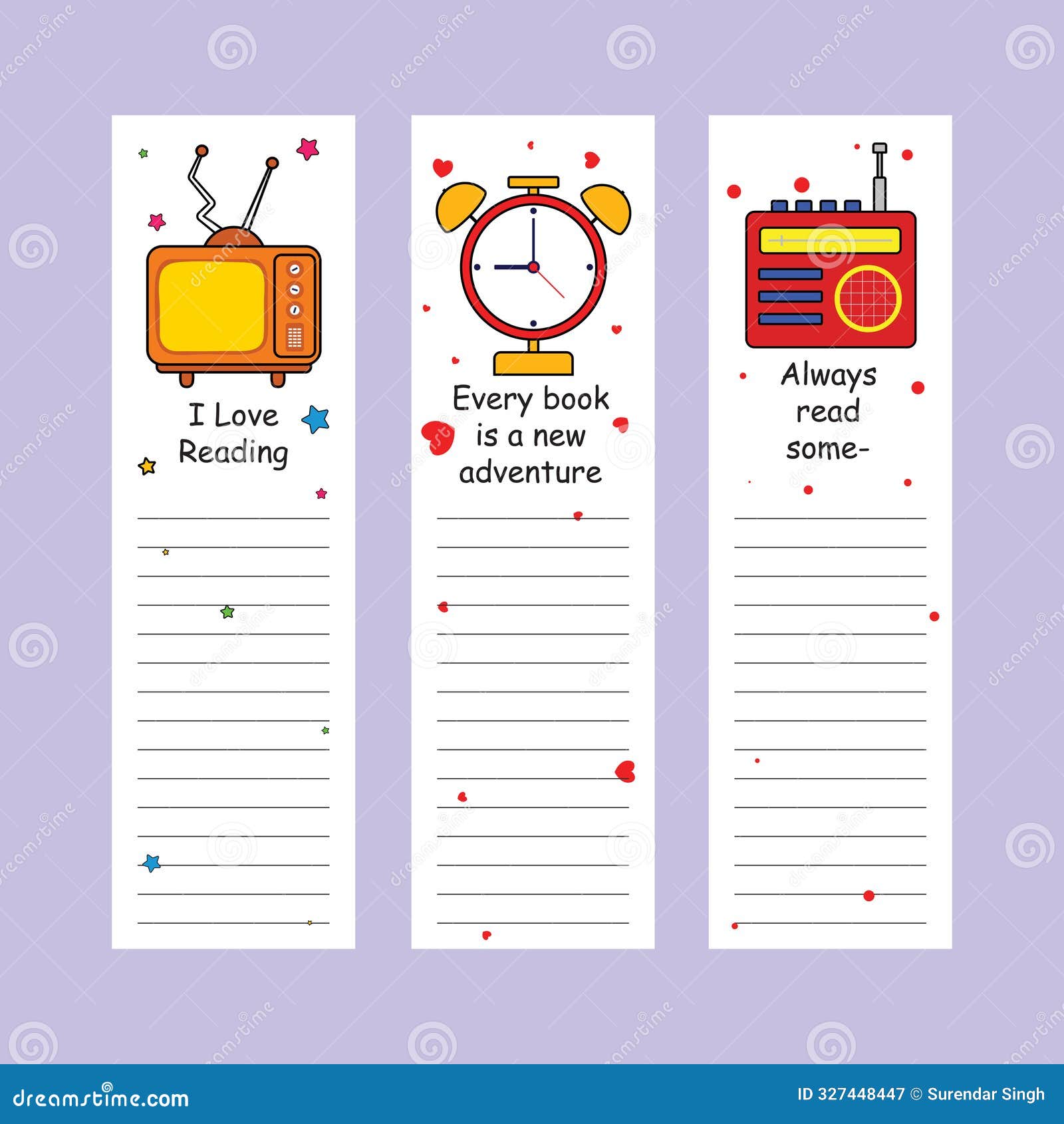 Bookmark Design. Paper Book Mark Template. Bookmark Set with Cartoon ...