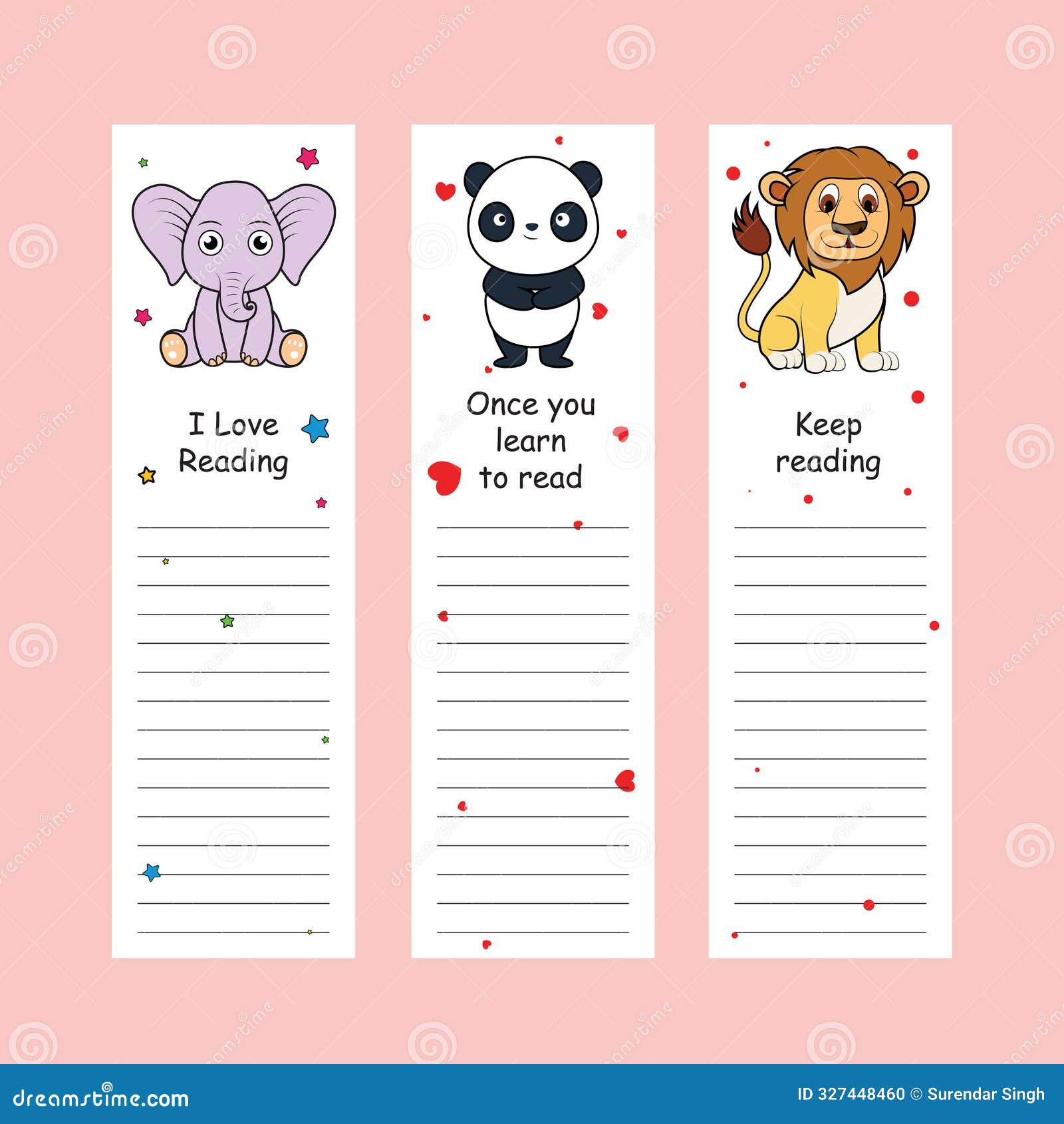 Bookmark Design. Paper Book Mark Template. Bookmarks with Cartoon ...