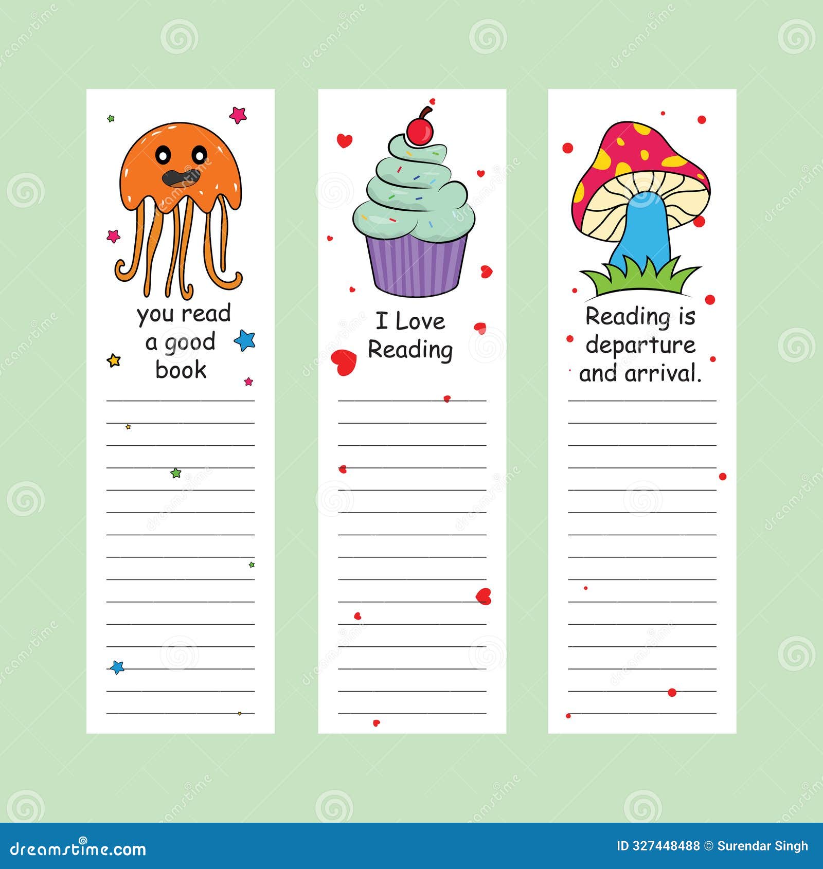Bookmark Design. Paper Book Mark Template. Bookmarks with Cartoon ...