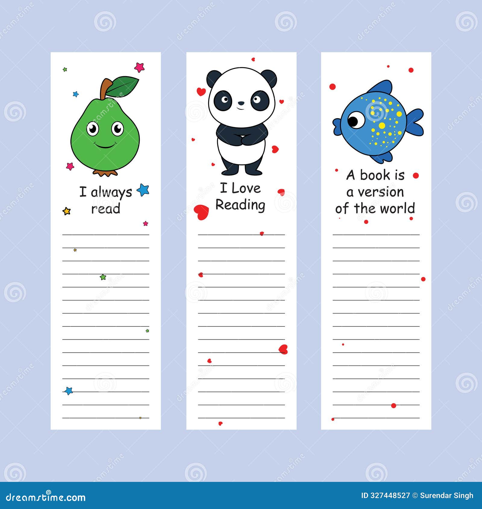 Bookmark Design. Paper Book Mark Template. Bookmarks with Cartoon ...