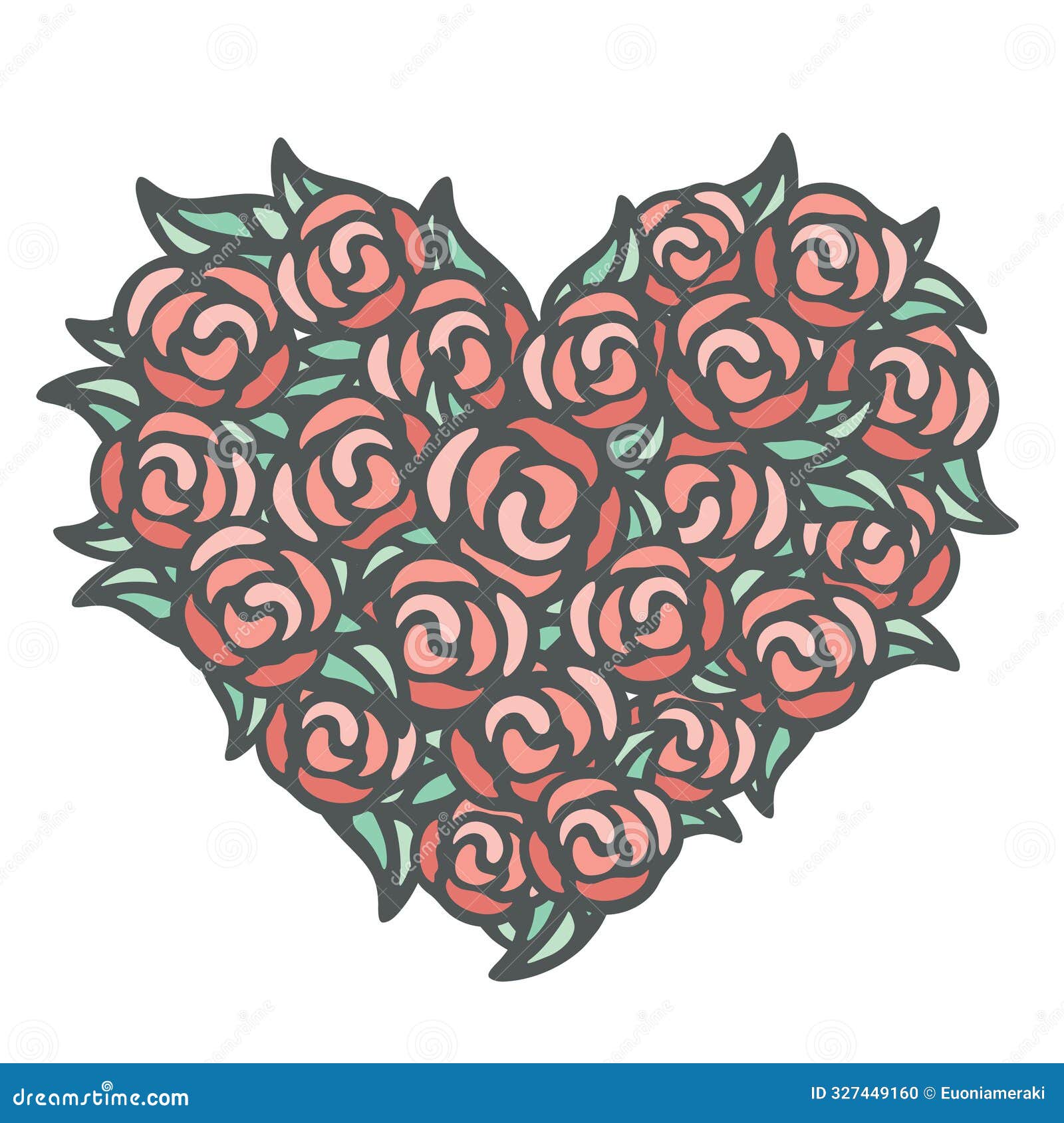 Beautiful Roses Illustration in Bold Outline Hand Drawing Stained ...