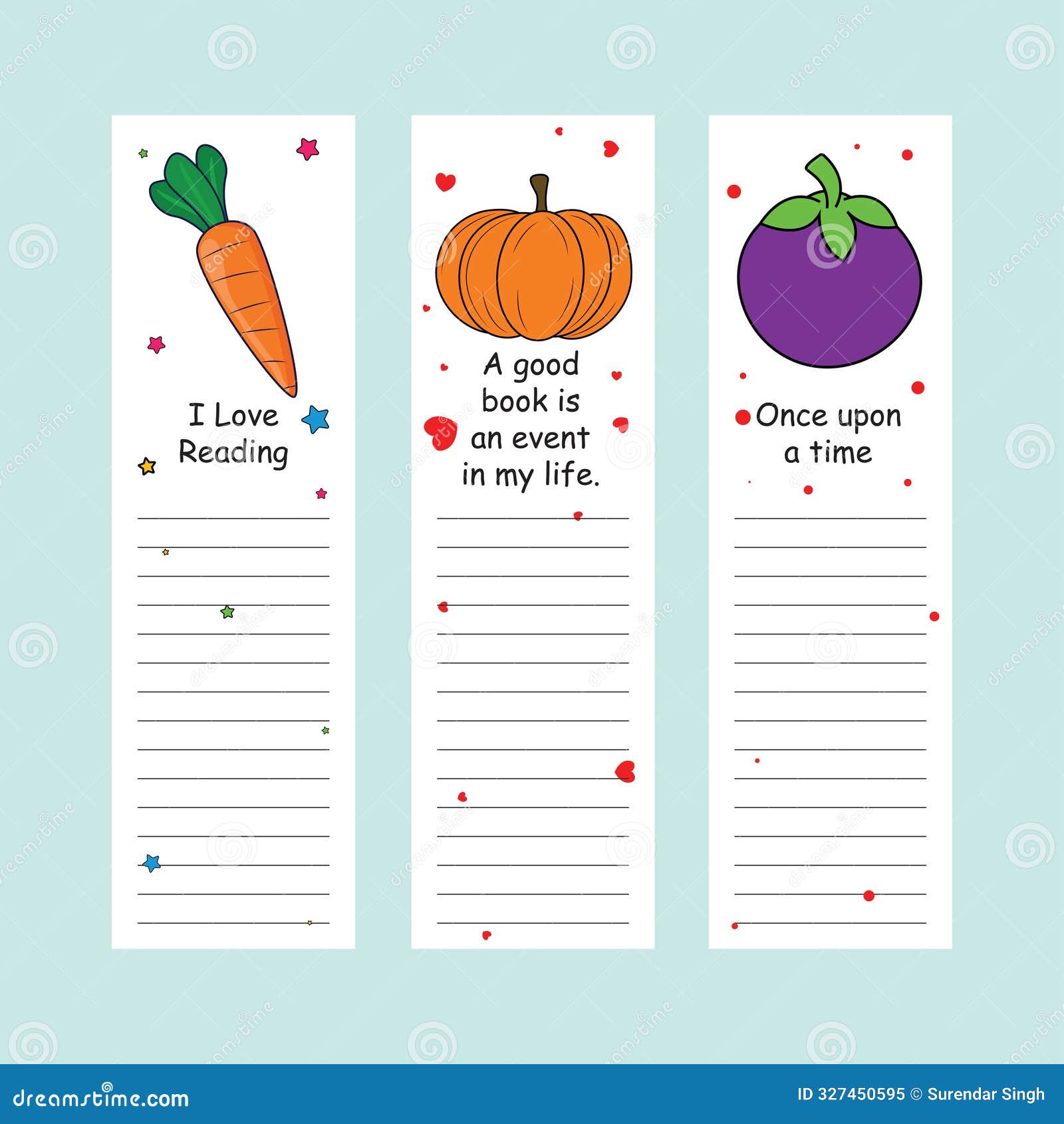 Bookmark Design. Paper Book Mark Template. Bookmark Set with Cartoon ...