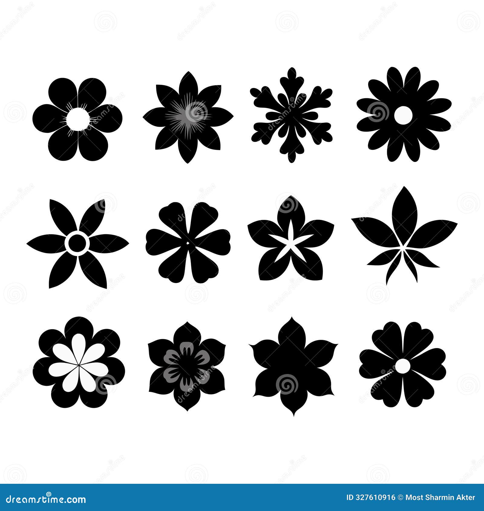 Elegant Flower Icon Set Vector Design Elements Illustration. Stock ...
