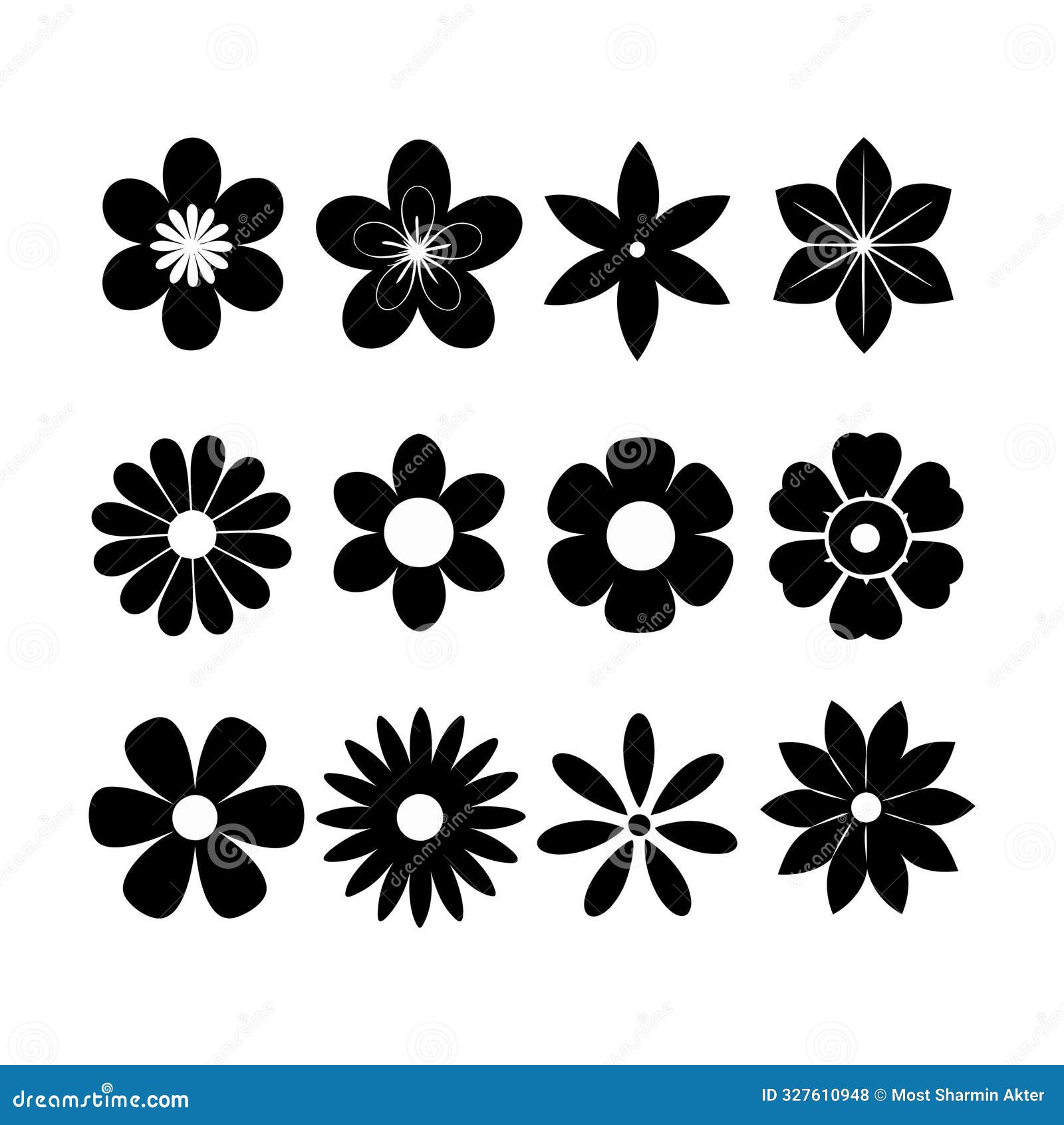 Elegant Flower Icon Set Vector Design Elements Illustration. Stock ...