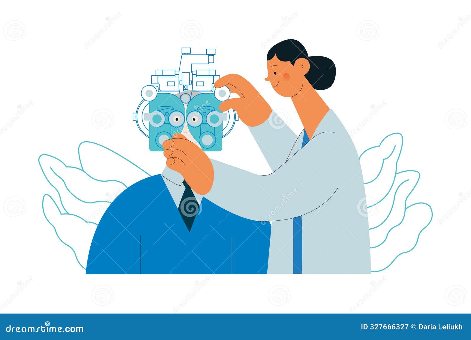 Optometry. Medical Specialist and Patient Perform Eye Test with Manual ...