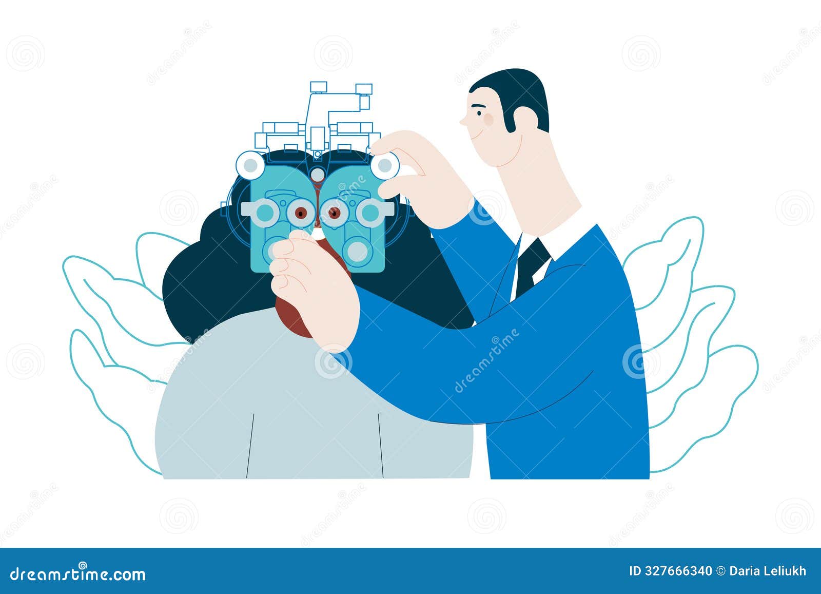 Optometry. Medical Specialist and Patient Perform Eye Test with Manual ...