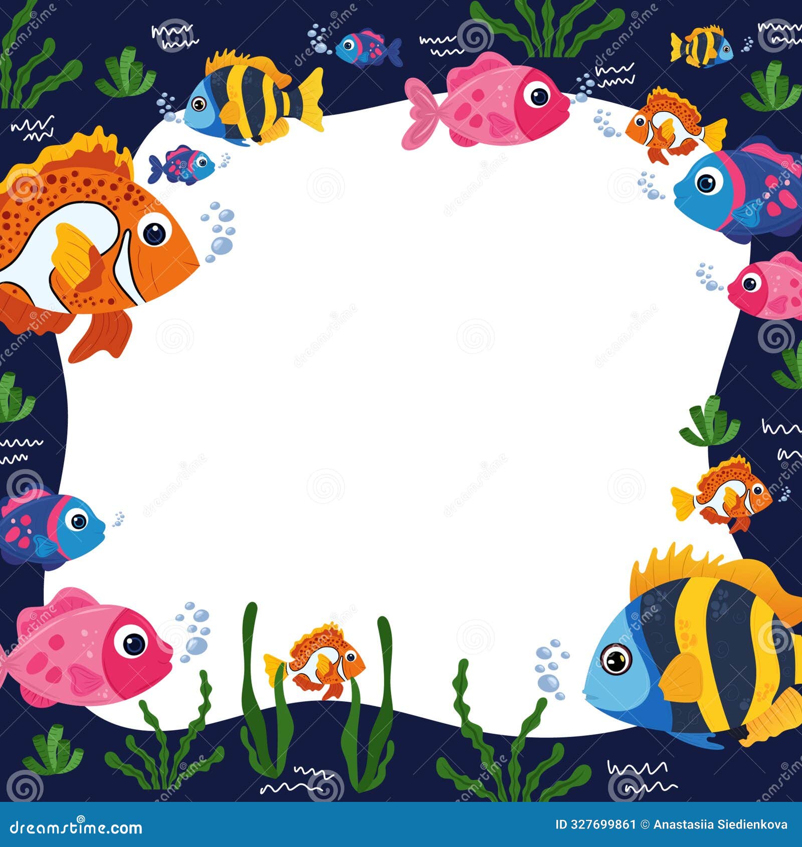 Vibrant Fish Frame with Empty Space in the Center. Stock Vector ...