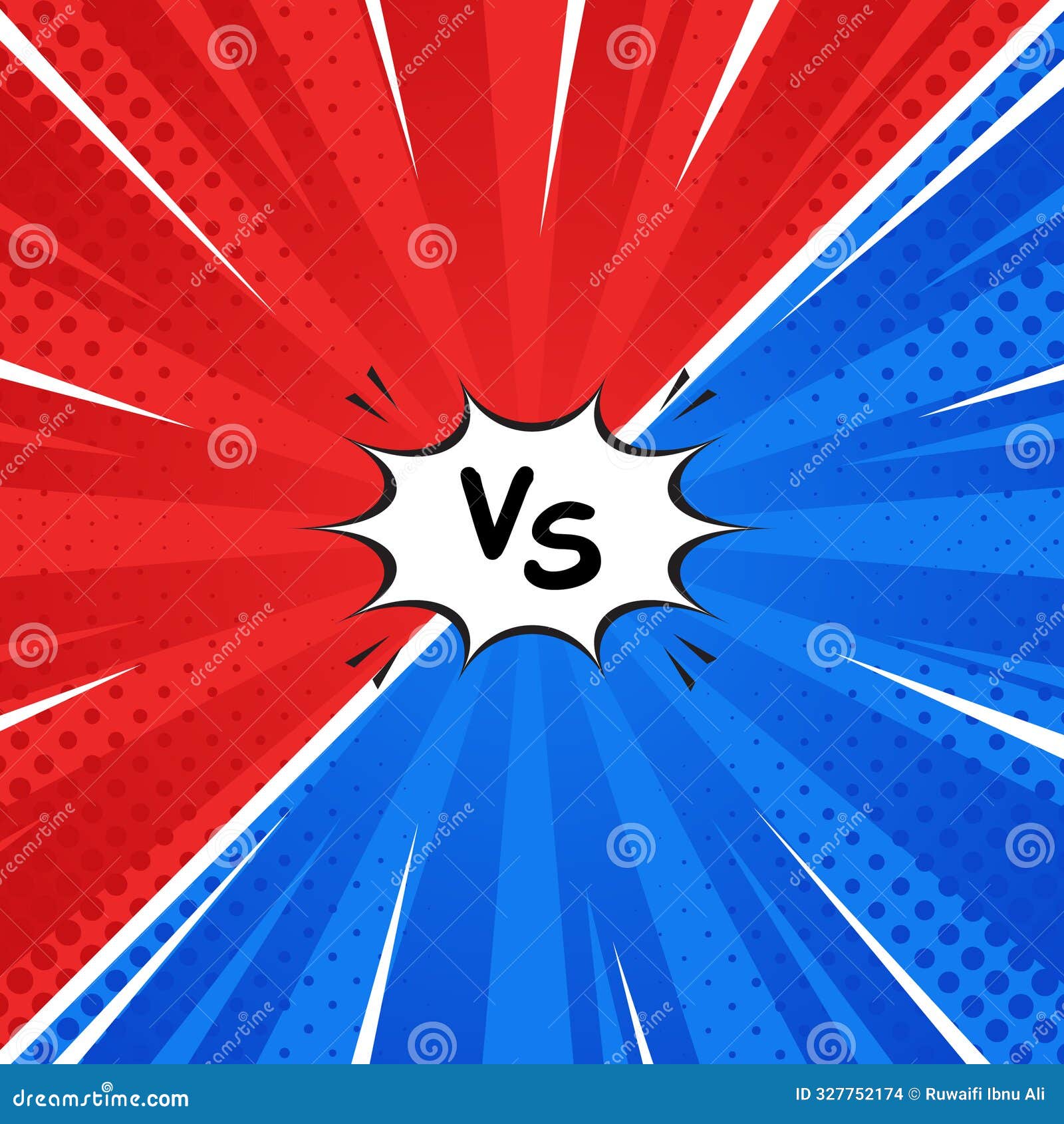Red and Blue Versus Comic-style Background. Pop Art Comic Sunburst ...