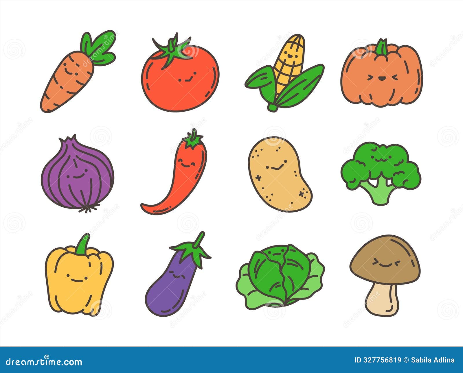 Cute Eat Veggies Background With Smiling Cartoon Characters Of ...