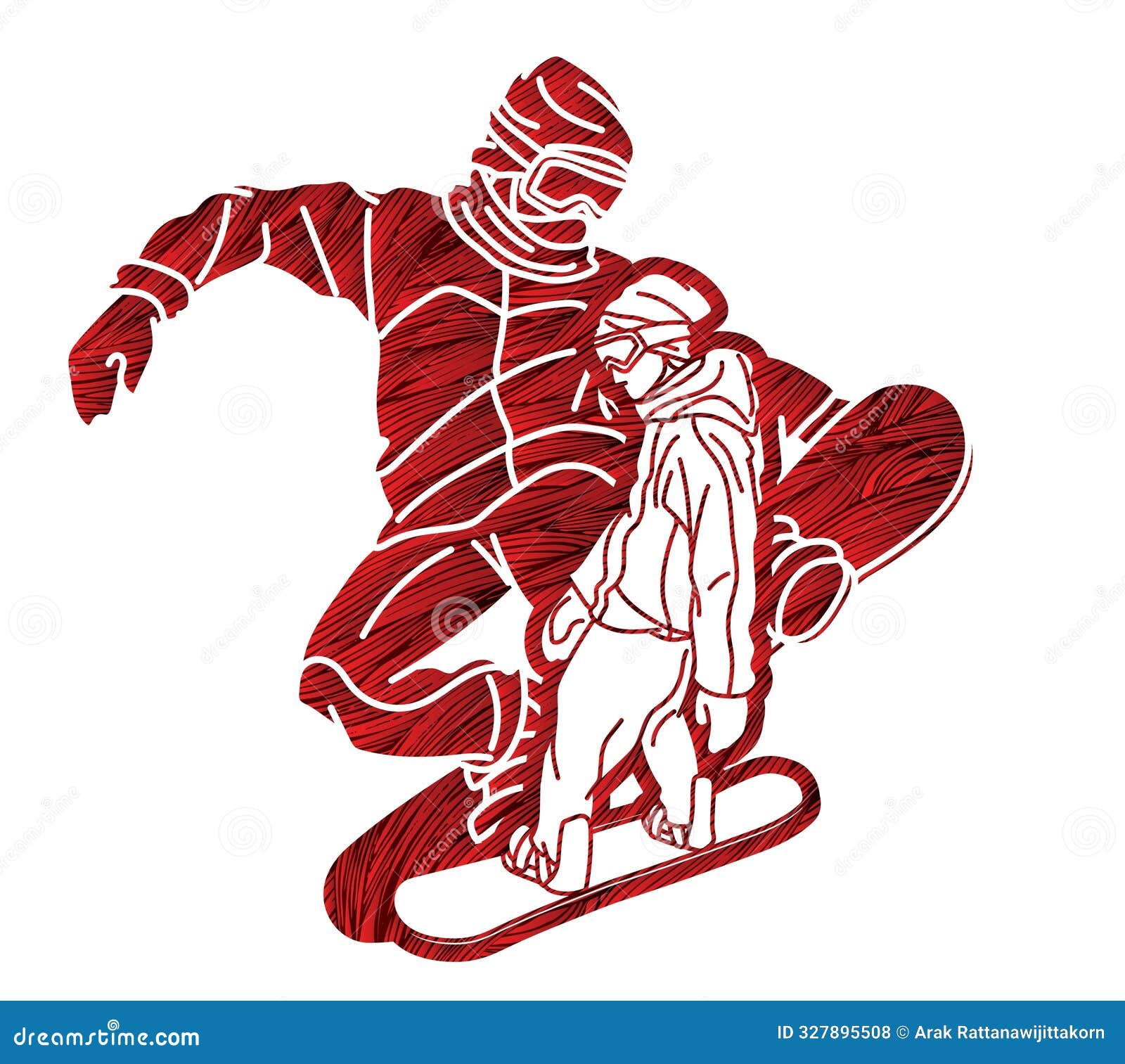 Snowboard Players Mix Action Extreme Sport Snowboarder Cartoon Stock ...