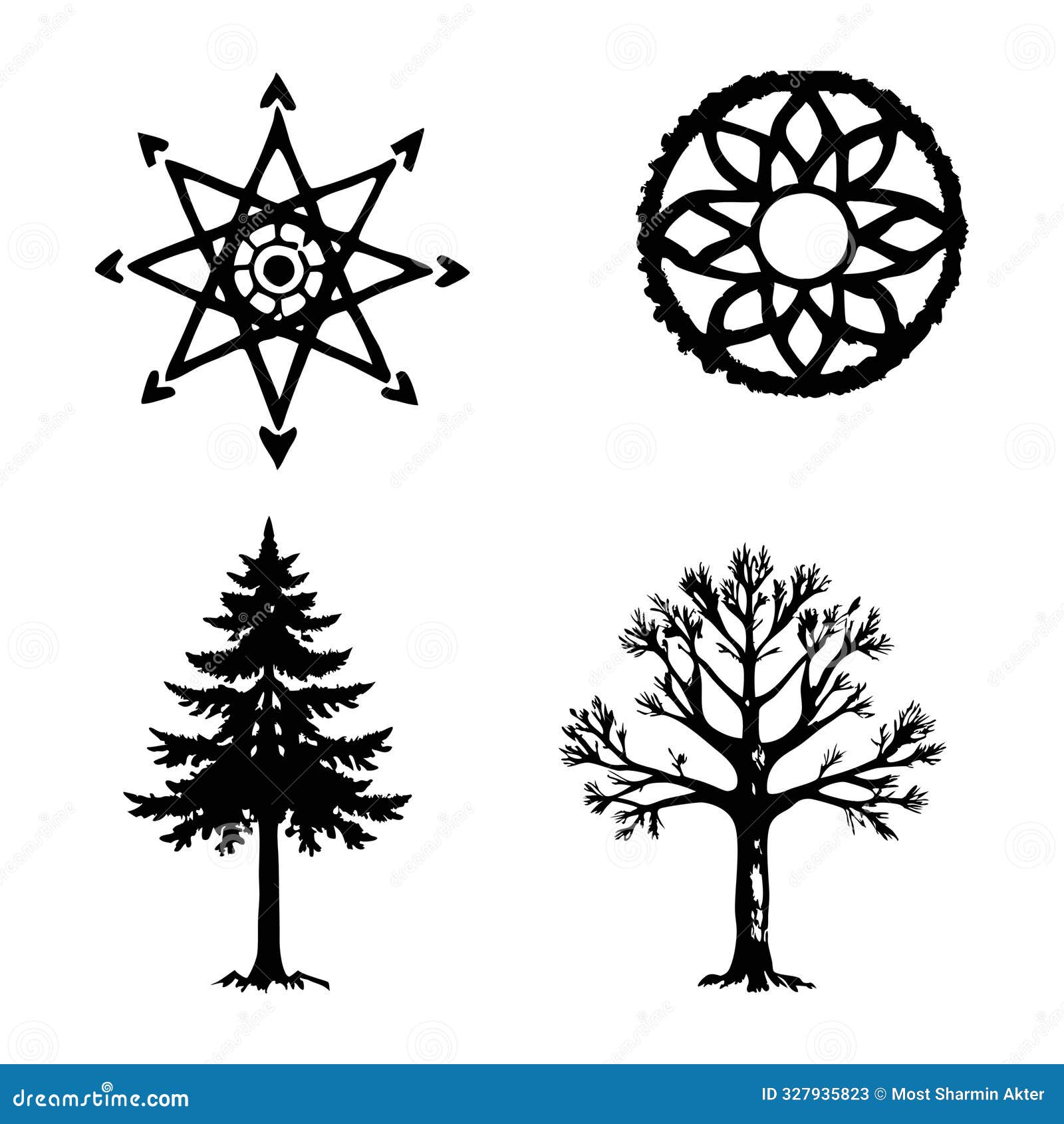 Tree Top Set Symbols Vector Illustration. Stock Vector - Illustration ...
