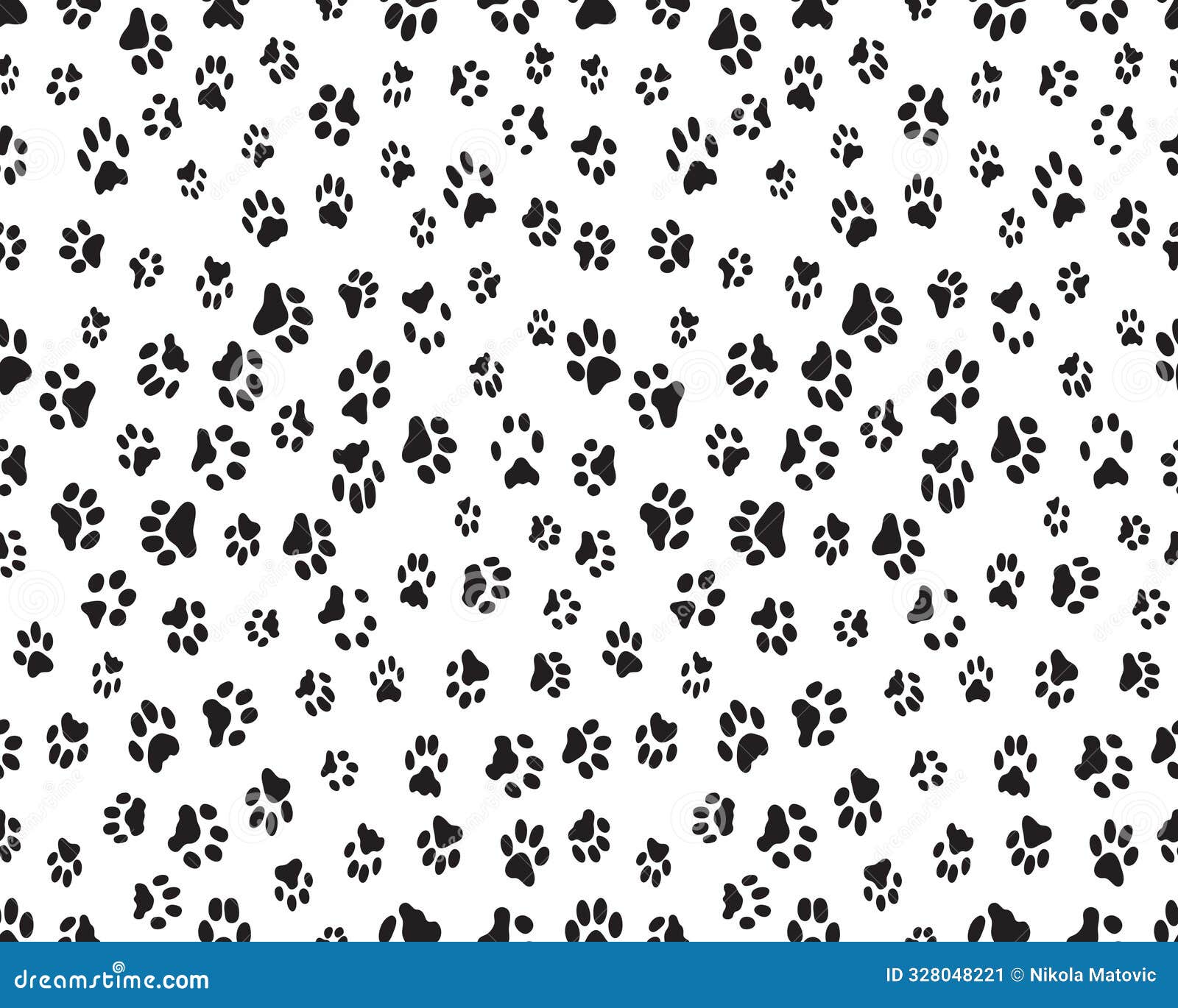 Black Trace Of Dog Paw Pattern With Paw Footprints And Bones, Dog Bone ...