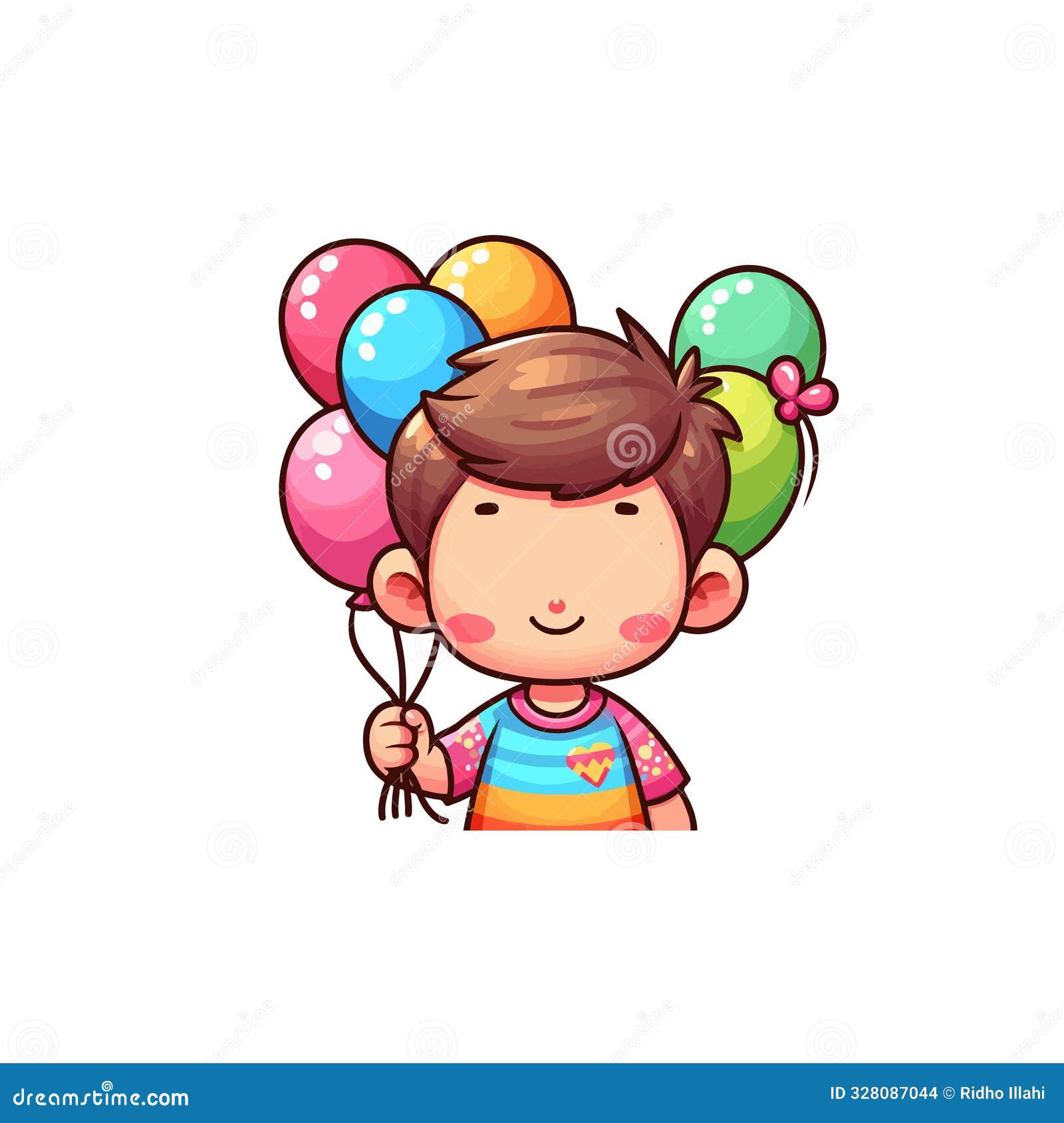 A Boy is Holding Colorful Balloons Stock Illustration - Illustration of ...