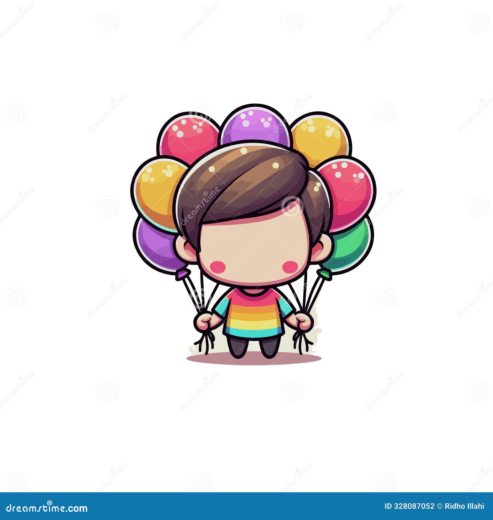 A Boy is Holding Colorful Balloons Stock Illustration - Illustration of ...