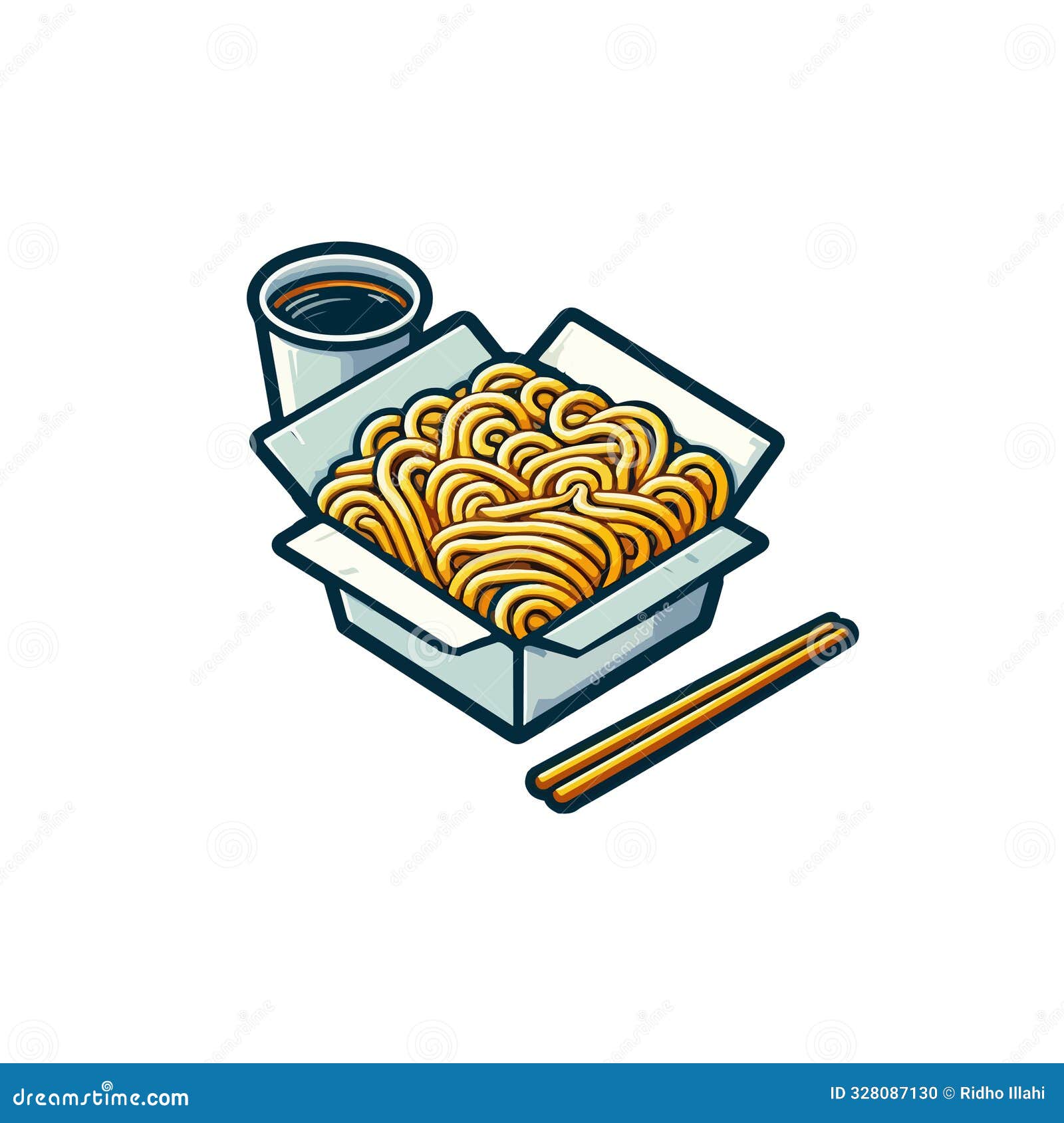 Fried Noodles are Served on a Box with a Cup Coffe Vector Stock ...