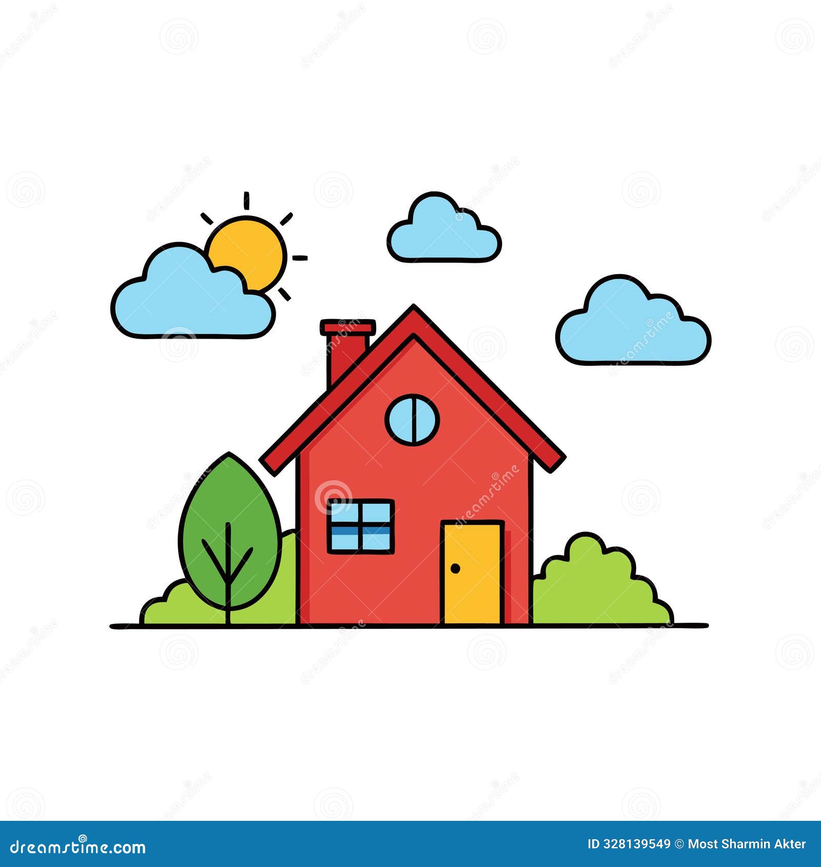 Modern Red House Vector Illustration. Stock Illustration - Illustration ...