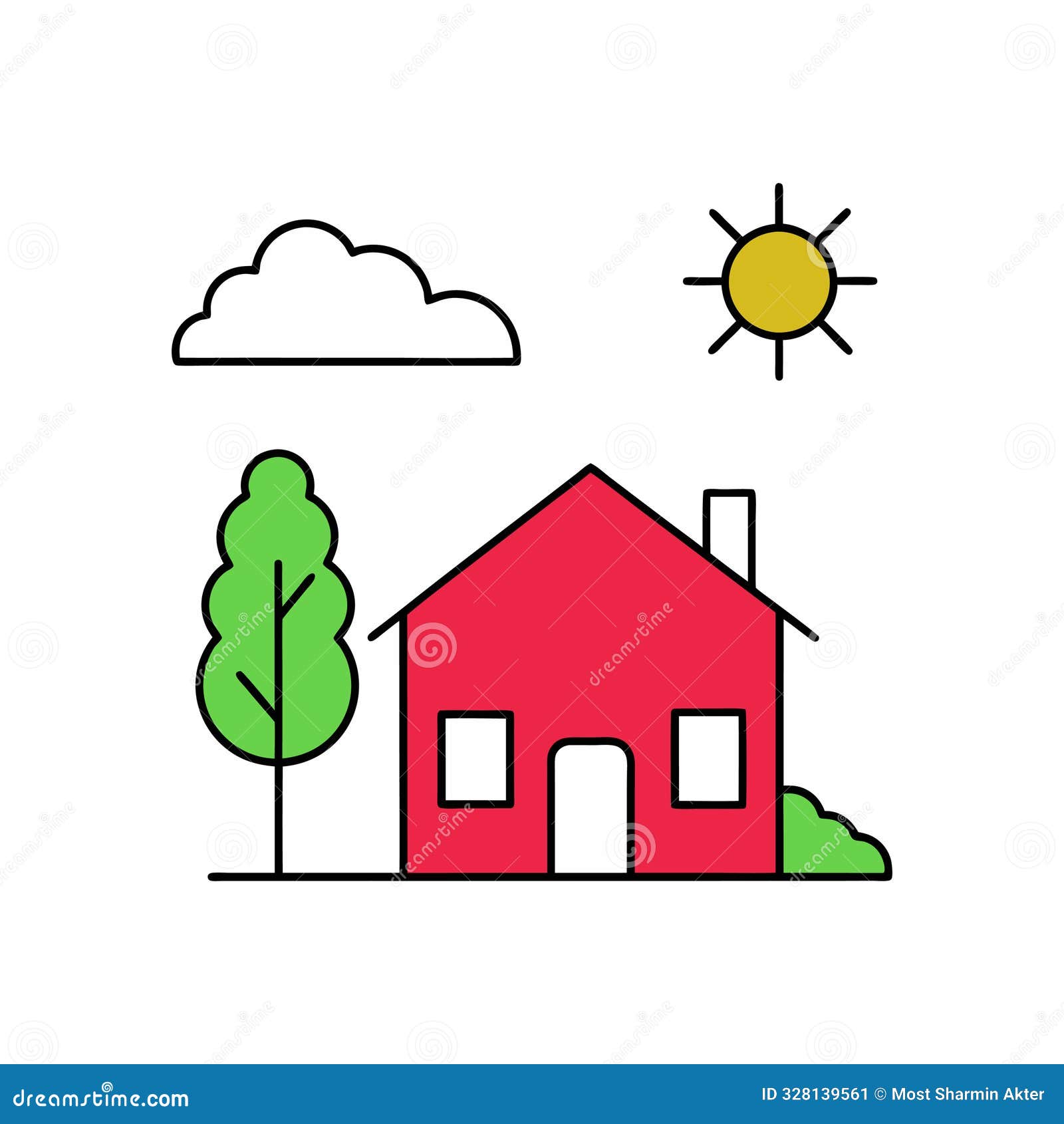 Modern Red House Vector Illustration. Stock Illustration - Illustration ...