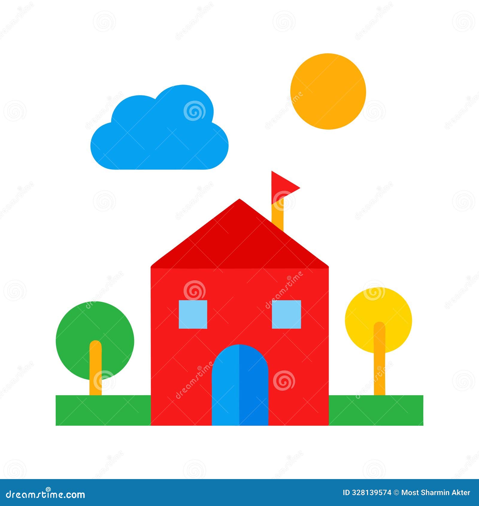 Modern Red House Vector Illustration. Stock Illustration - Illustration ...