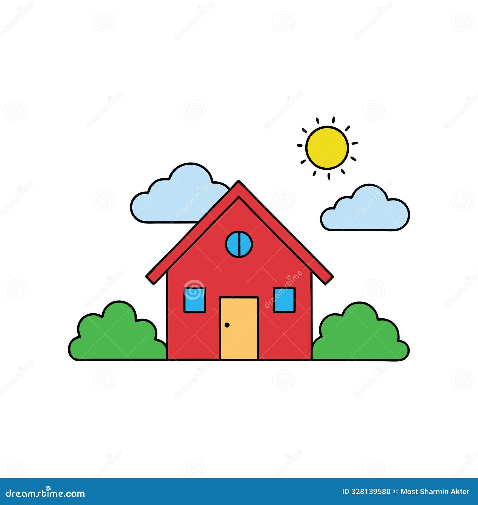 Modern Red House Vector Illustration. Stock Illustration - Illustration ...