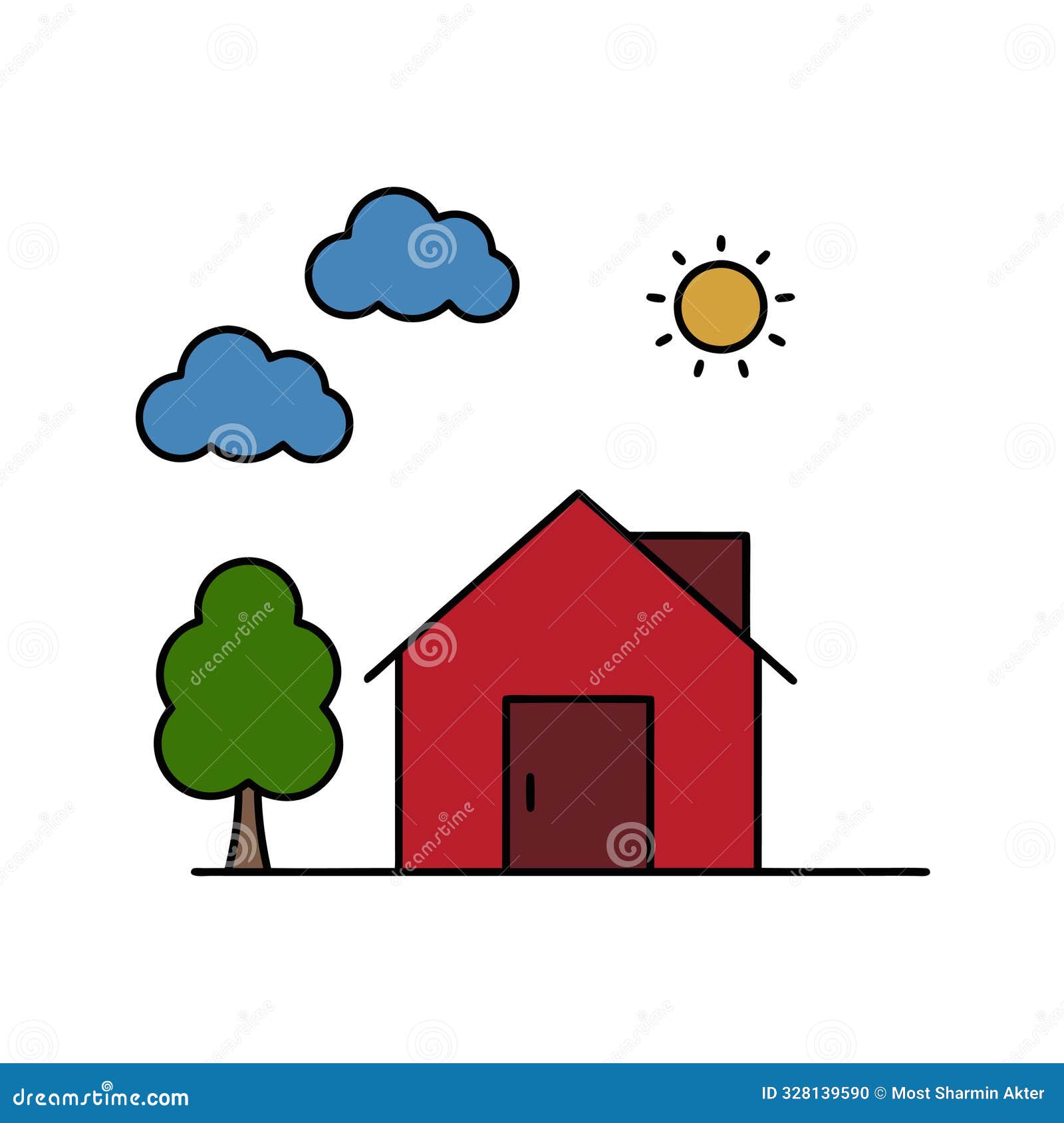 Modern Red House Vector Illustration. Stock Illustration - Illustration ...