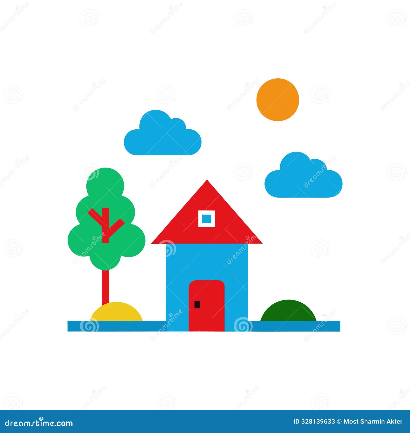 Modern Red House Vector Illustration. Stock Illustration - Illustration ...