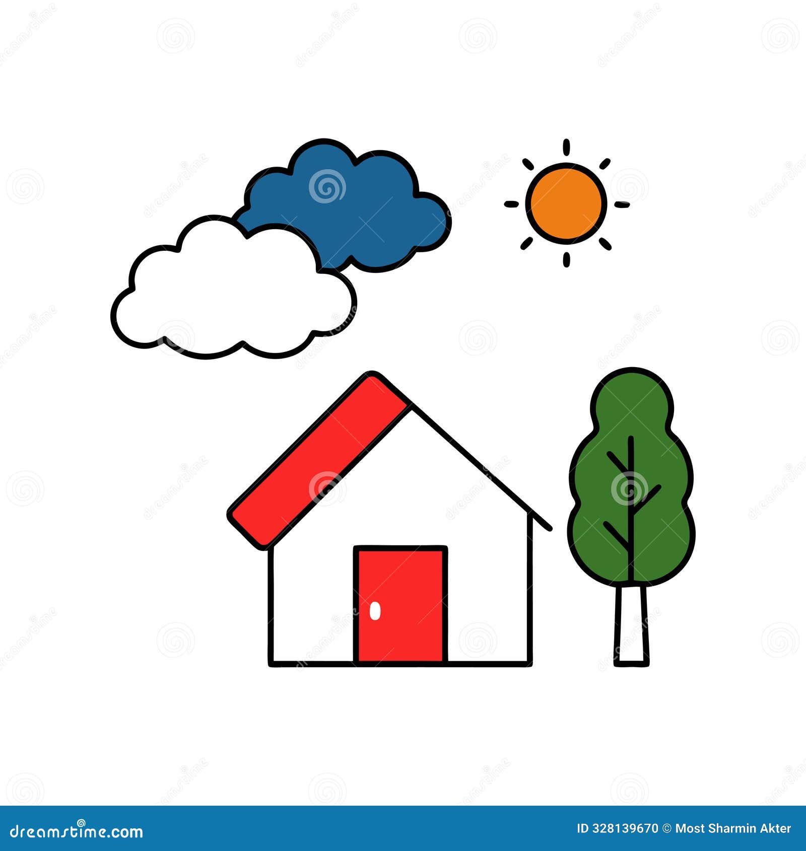 Modern Red House Vector Illustration. Stock Illustration - Illustration ...