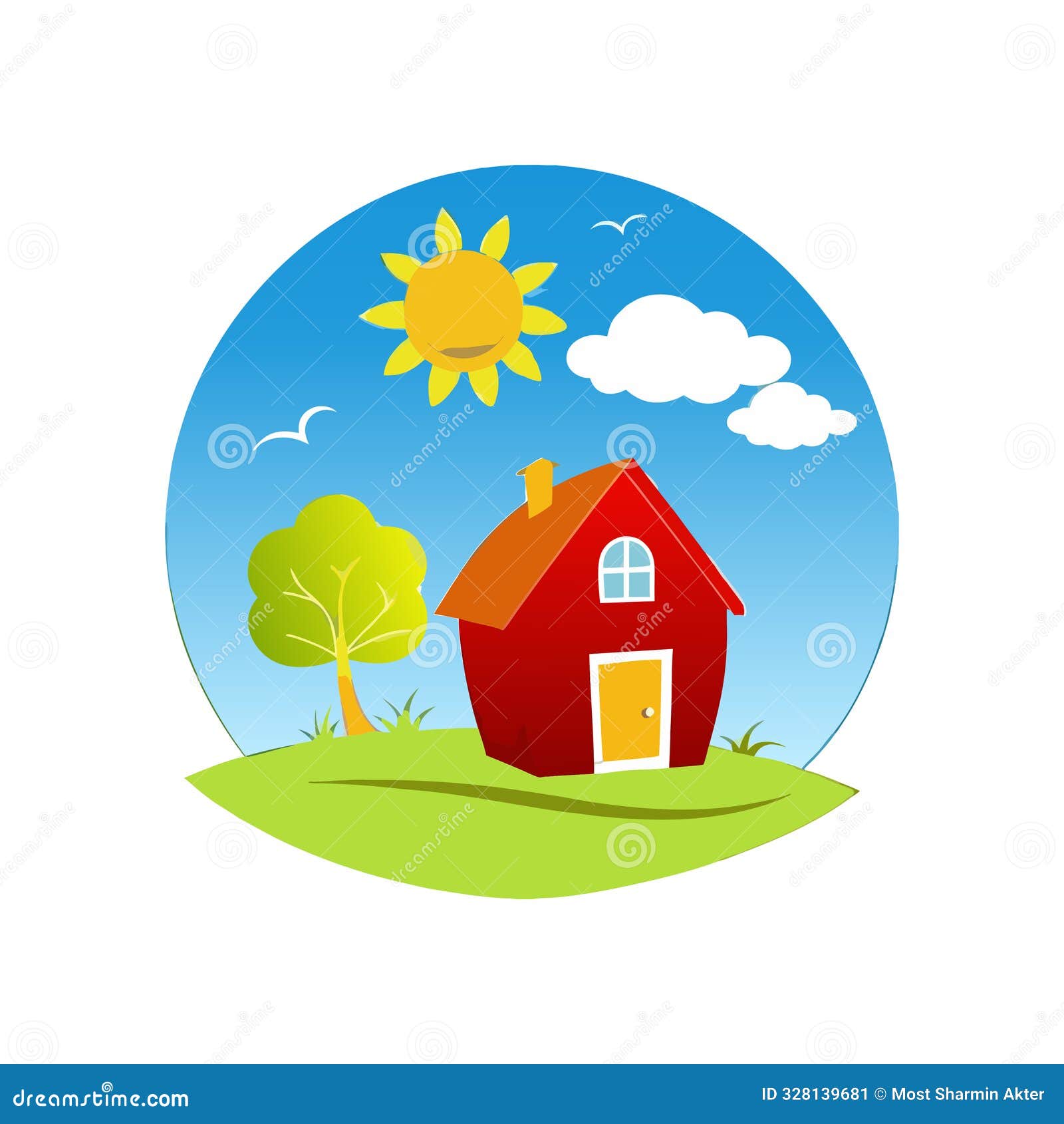 Modern Red House Vector Illustration. Stock Illustration - Illustration ...