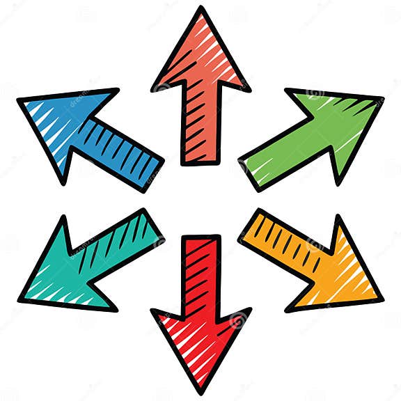 Set of Hand Drawn in and Out Arrow Icons Vector Illustration Stock ...