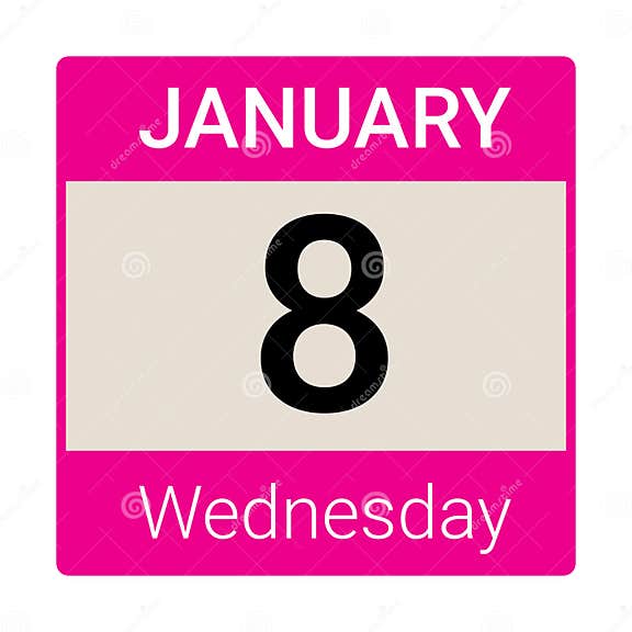 8 January Design, Wednesday Date Template, Calendar Design Vector Stock ...