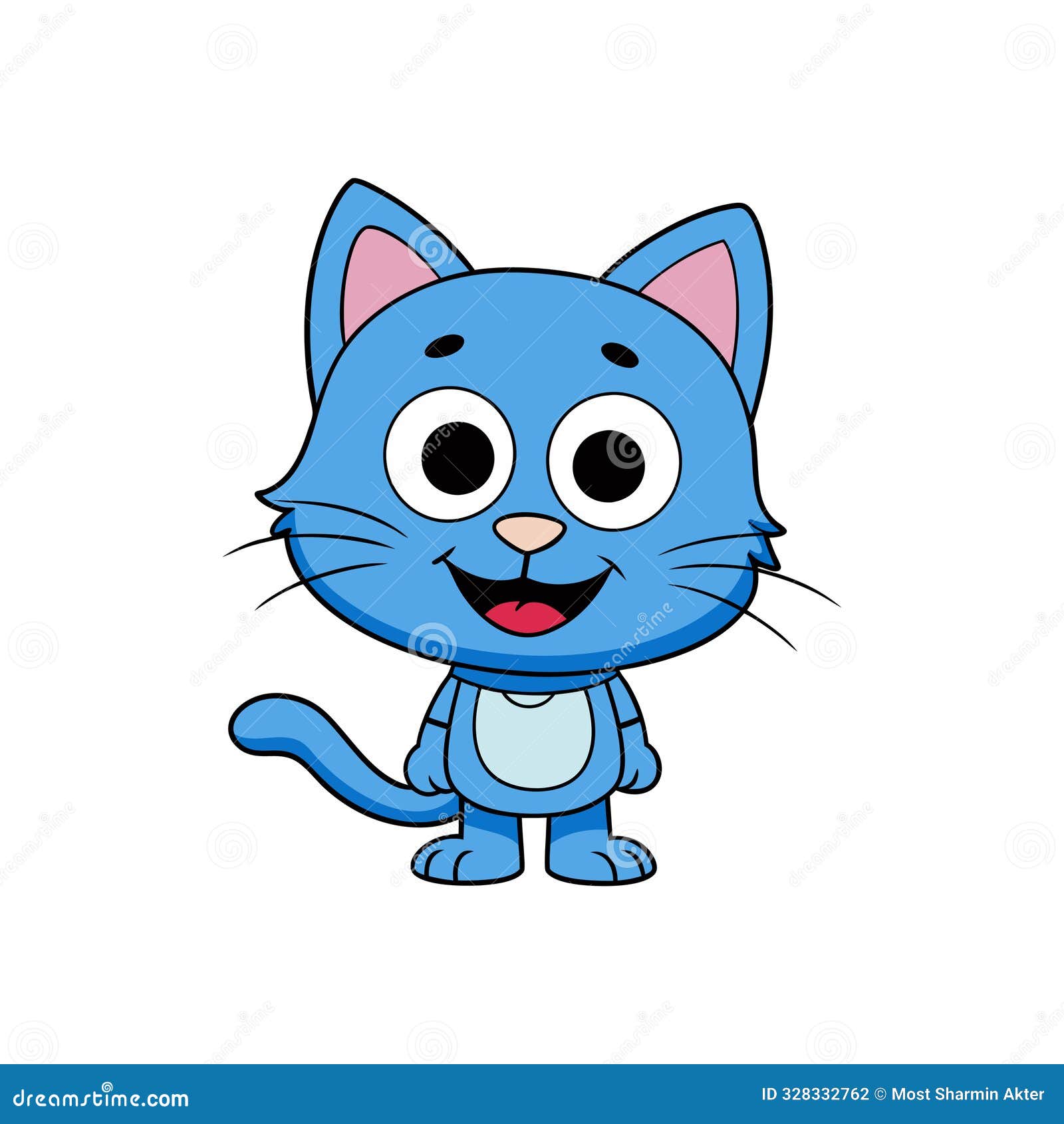 Smiling Blue Cat Cartoon Kitten Vector Illustration. Stock Vector ...