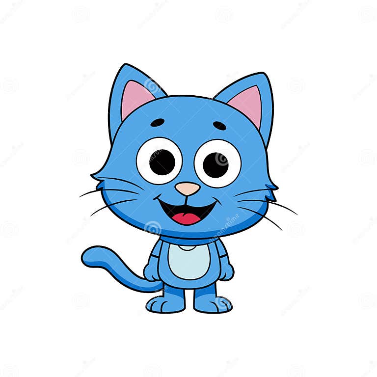 Smiling Blue Cat Cartoon Kitten Vector Illustration. Stock Vector ...