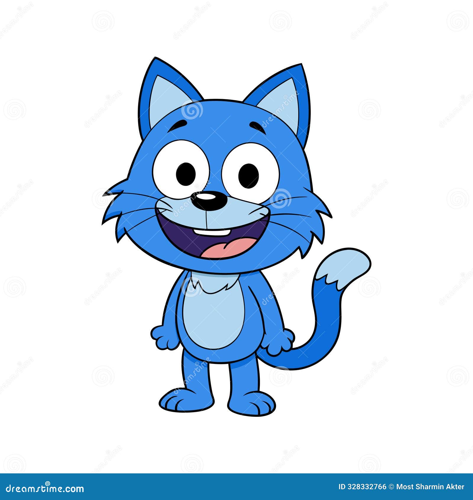 Smiling Blue Cat Cartoon Kitten Vector Illustration. Stock Vector ...