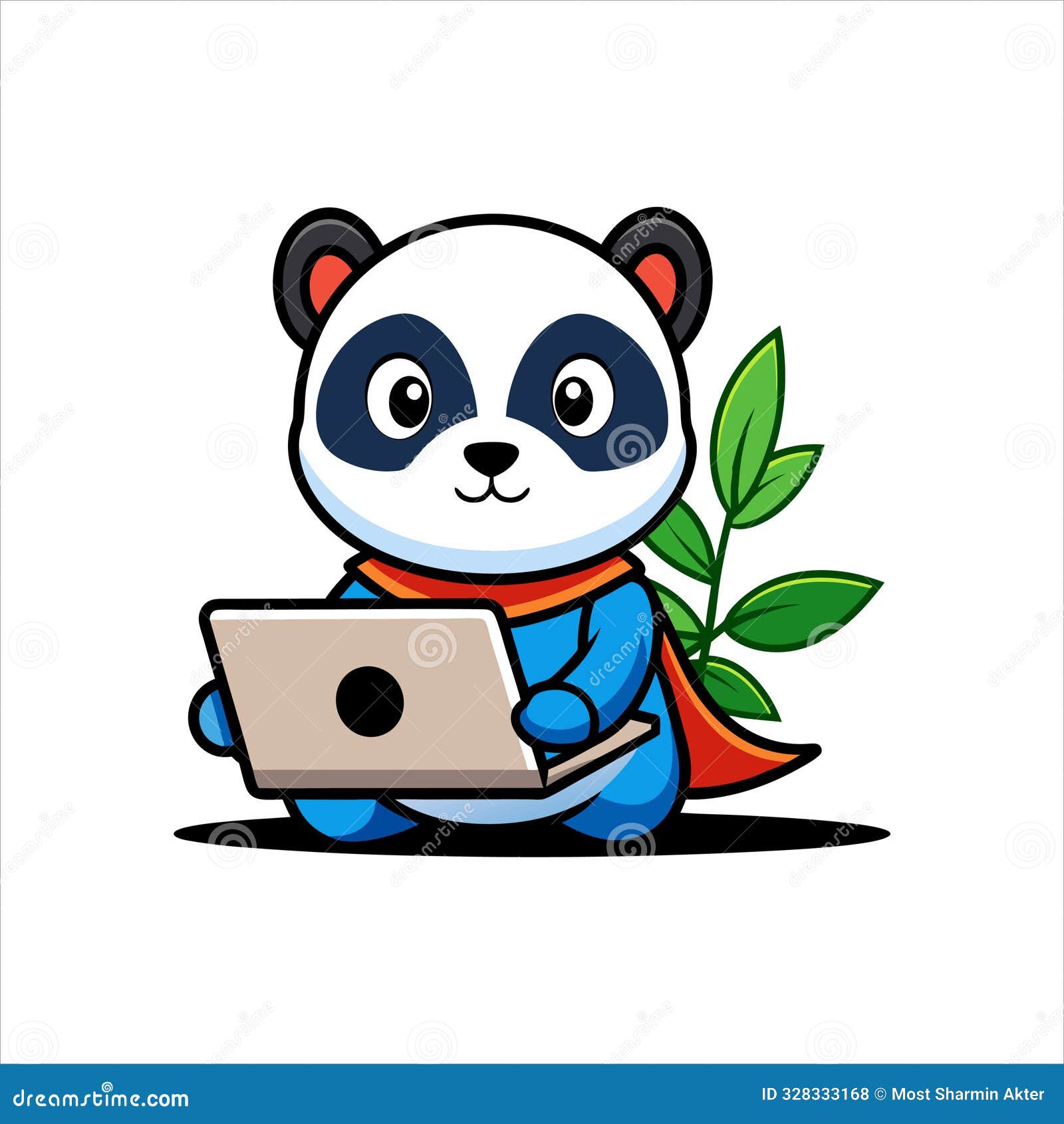 Cute Panda Playing on Laptop Cartoon Vector Illustration. Stock Vector ...