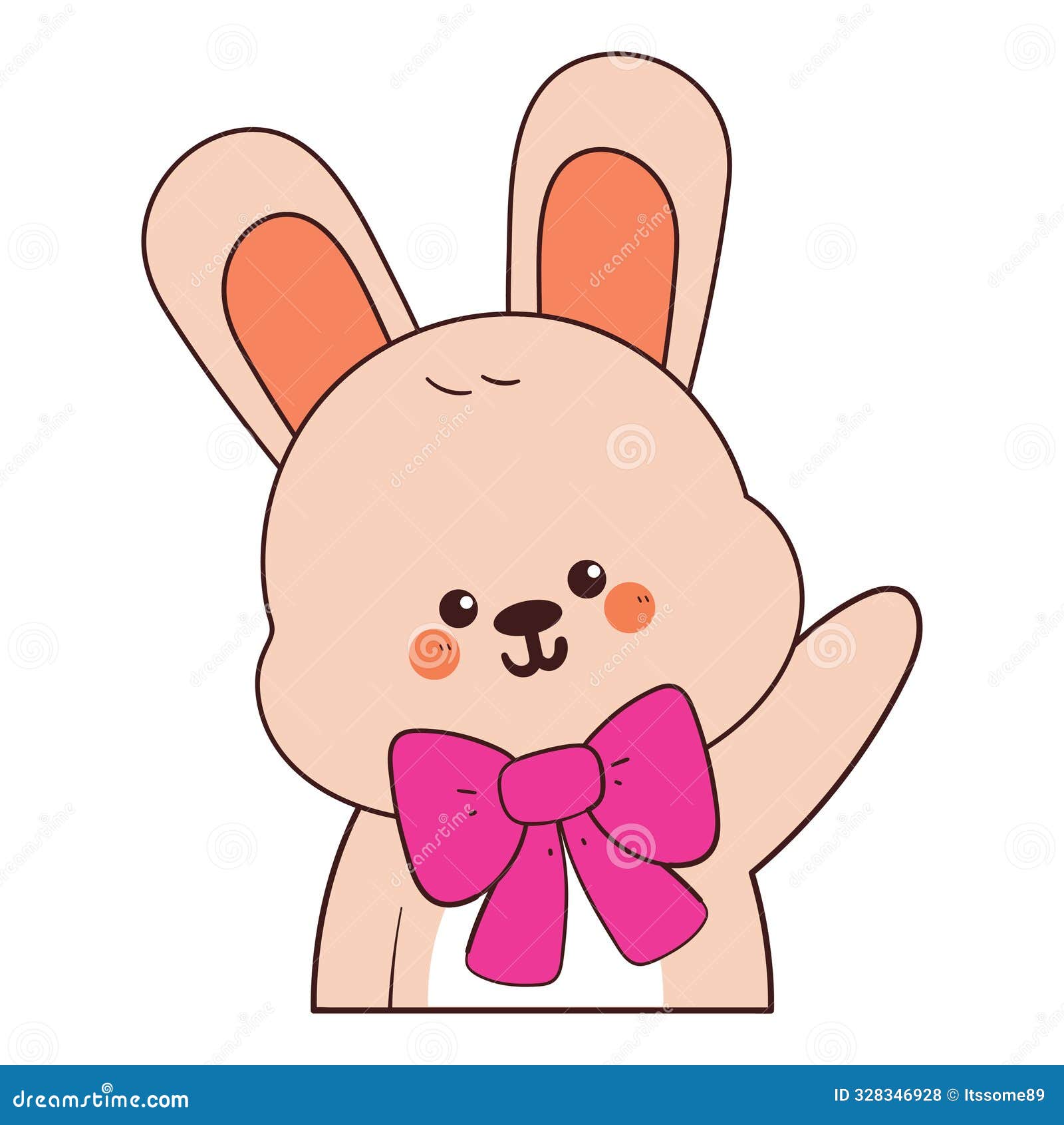 Hand Drawing Cartoon Bunny Wearing Big Pink Ribbon Stock Vector ...