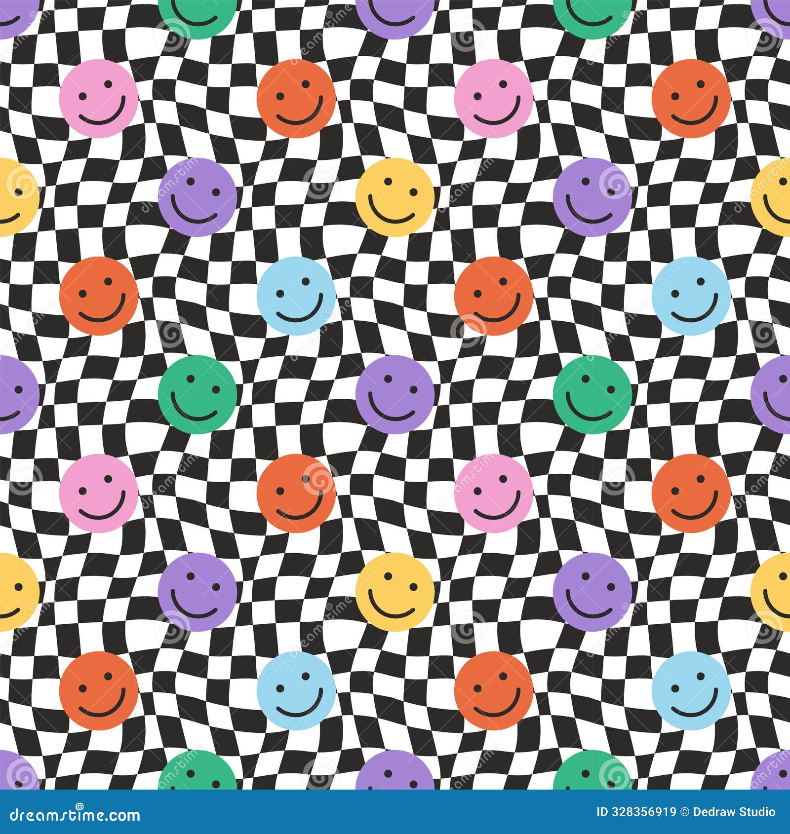 Funny Smiling Happy Face Colorful Checkered Seamless Pattern Stock ...
