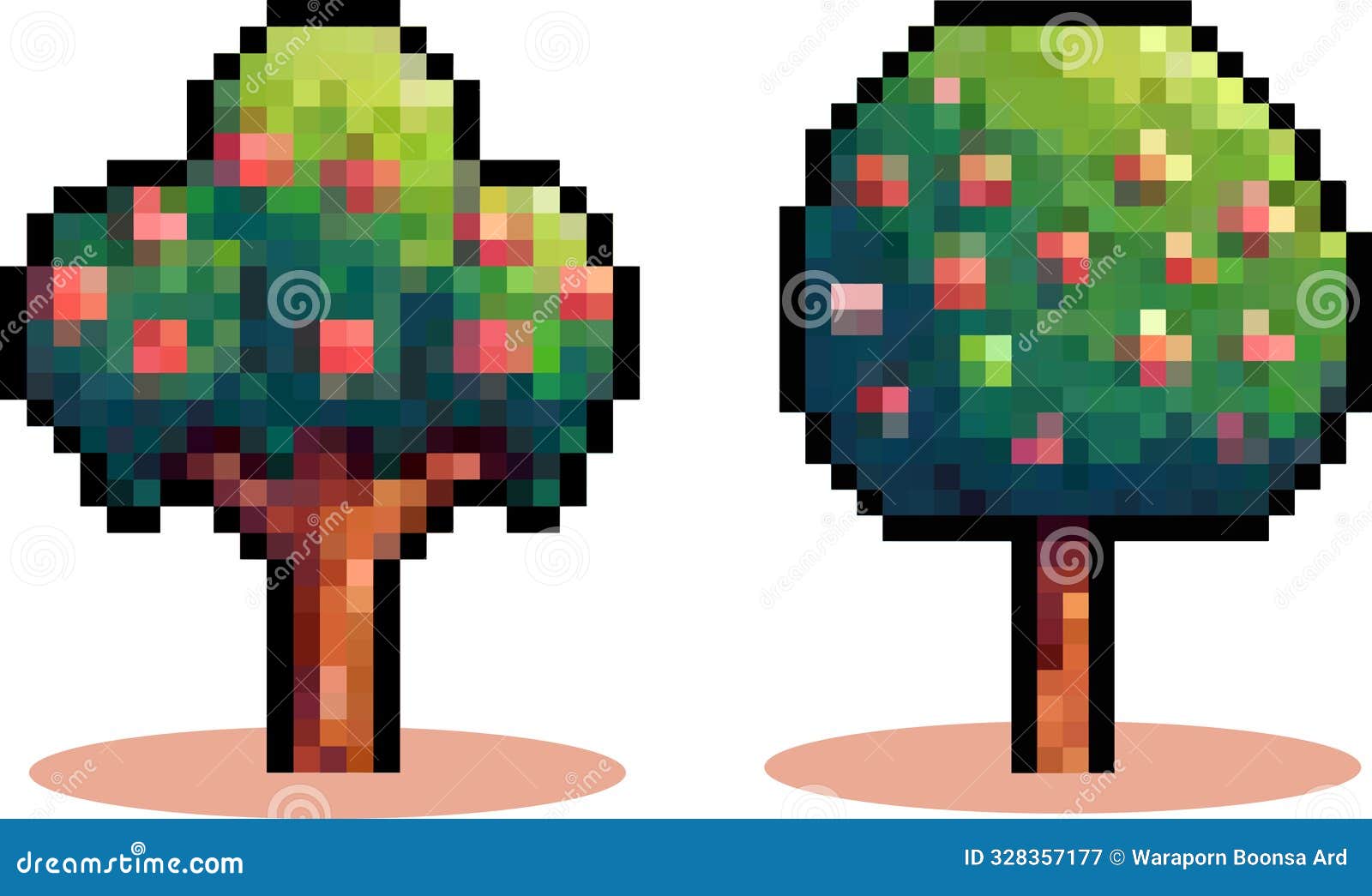 Tree Pixel Art. Tree Elements Logo Collection. 8-bit Stock Illustration ...