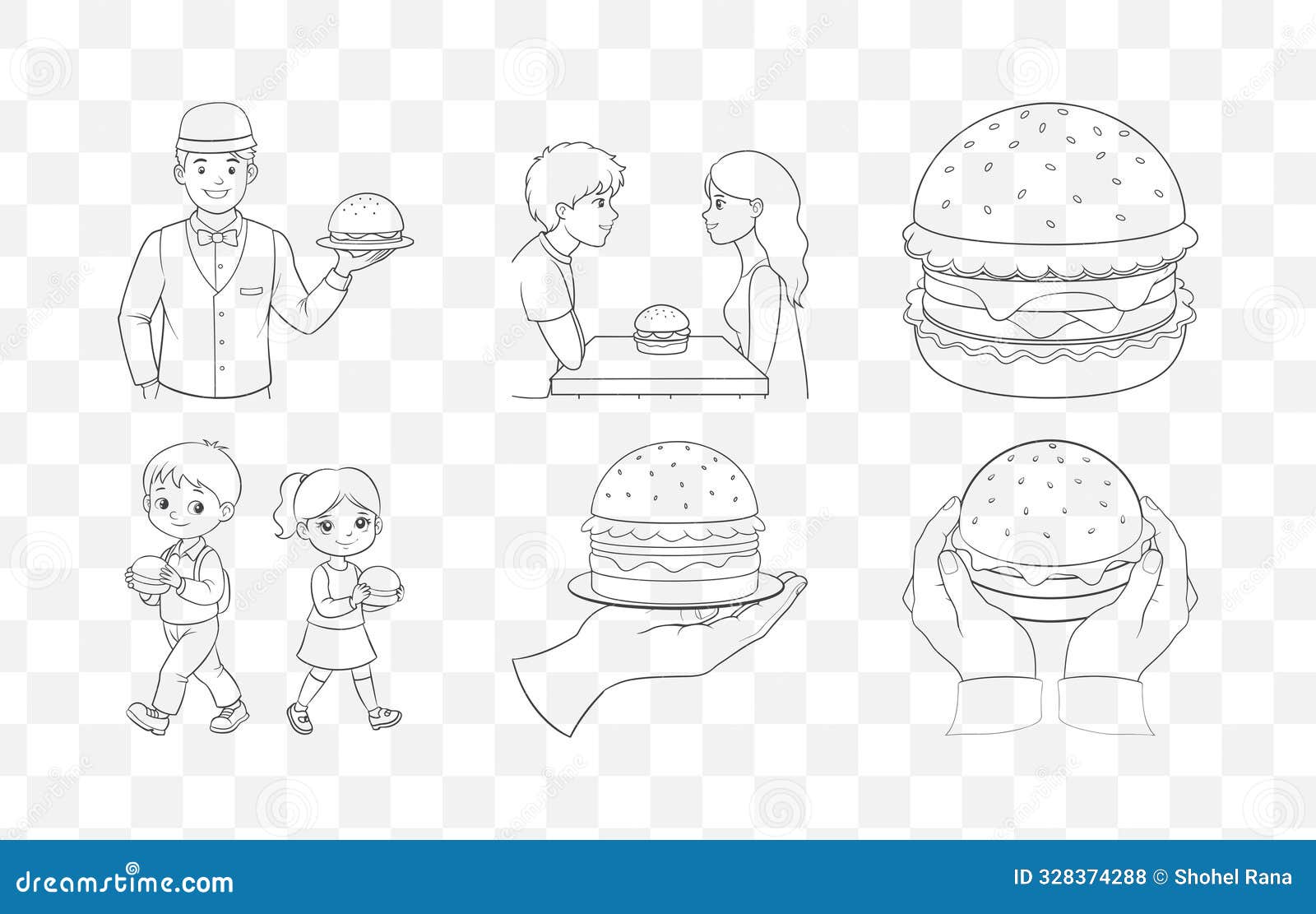 Comprehensive Burger Line Art Vector Set for Detailed and Versatile ...