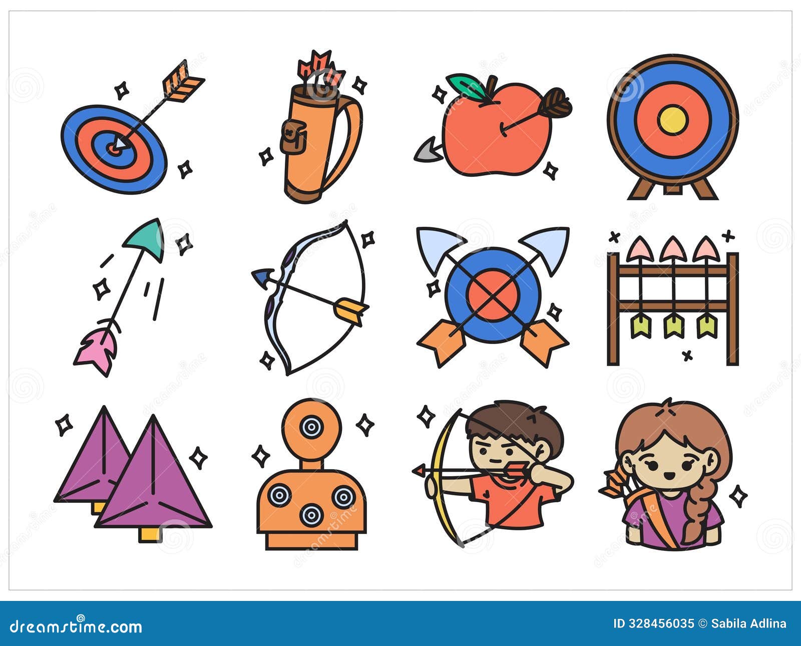 12 Archery Doodle Set stock illustration. Illustration of occupation ...