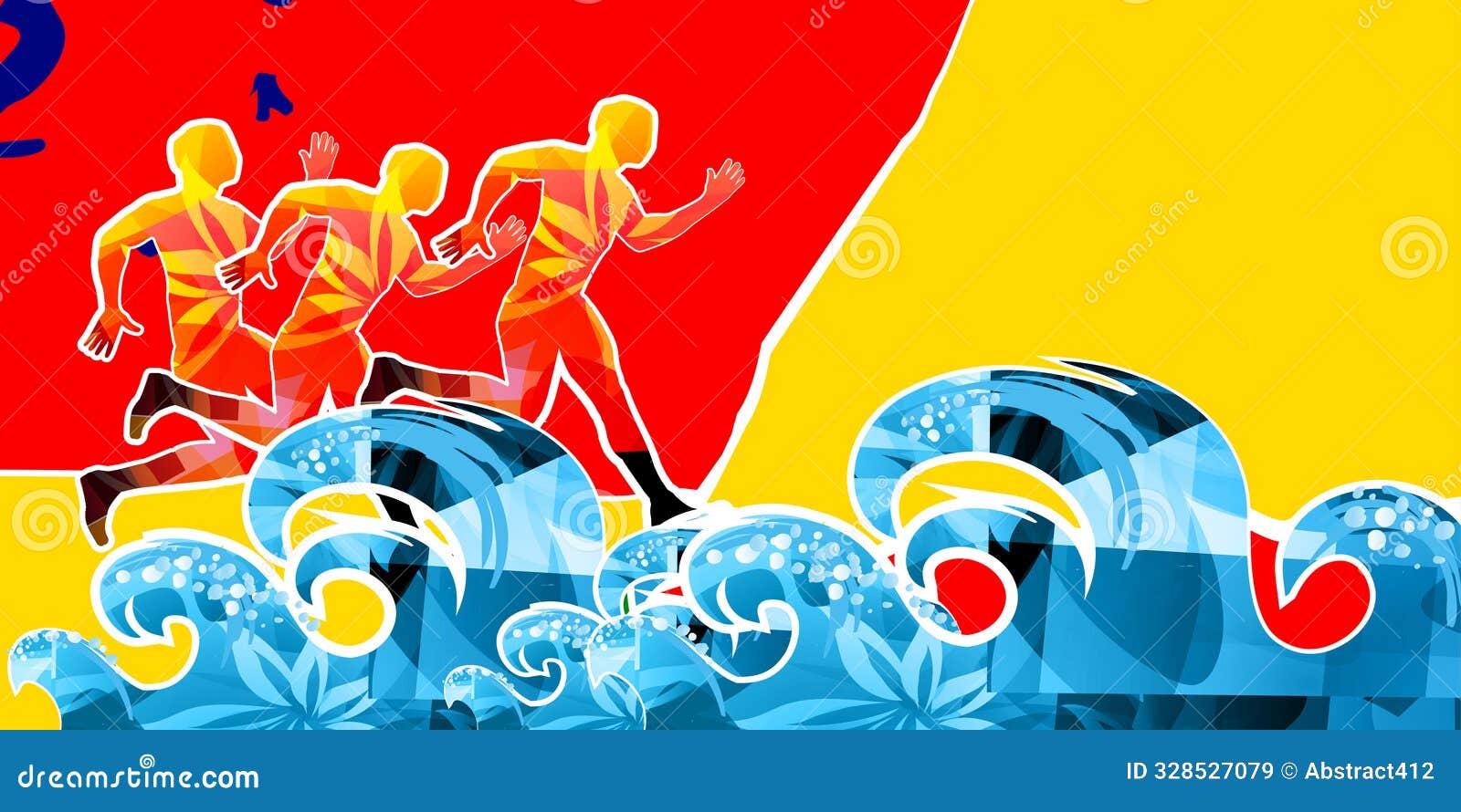Marathon Run Collage with Abstract Elements. Group of Running Men ...