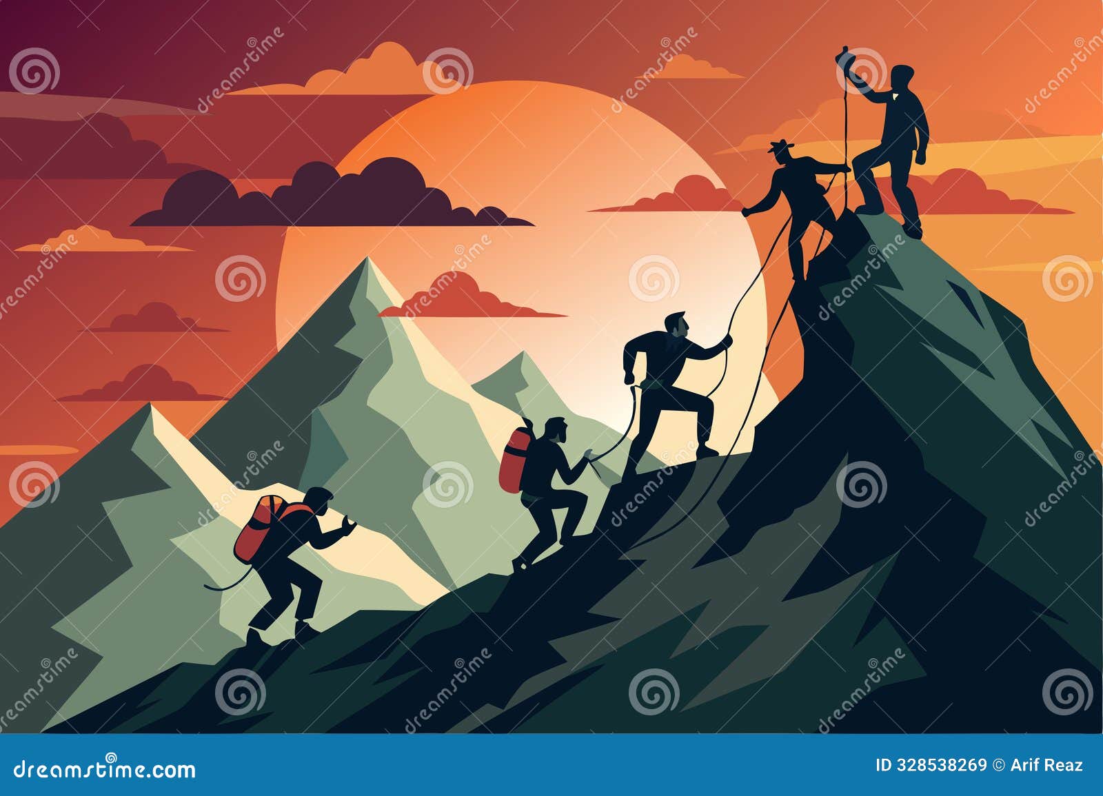 The Power of Teamwork and Triumph at Sunrise Stock Illustration ...