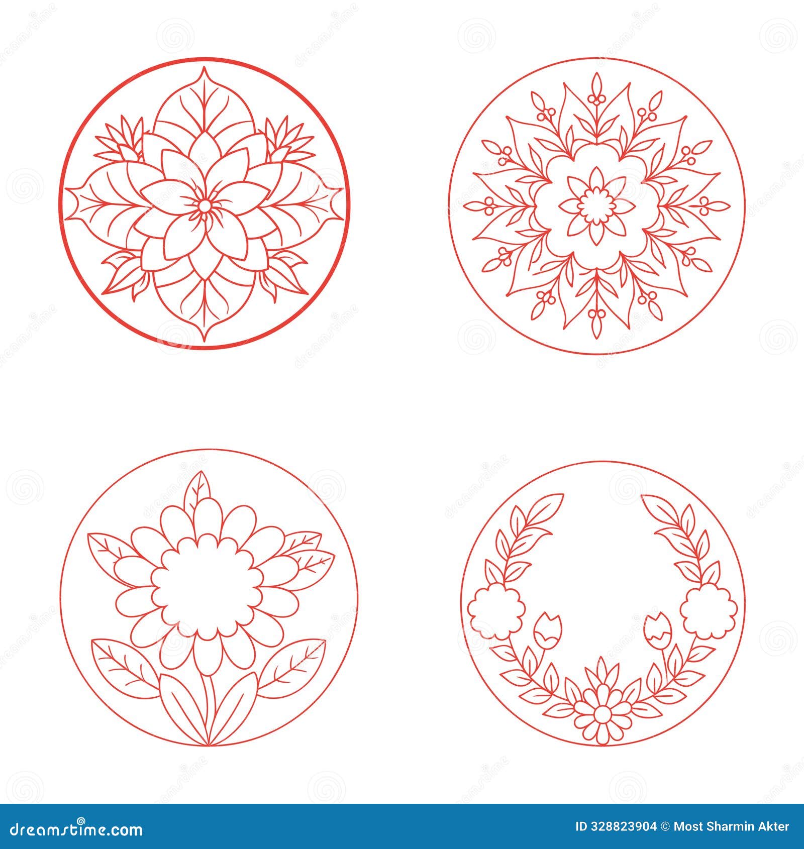 Round Floral Greeting Card Vector Illustration. Stock Vector ...