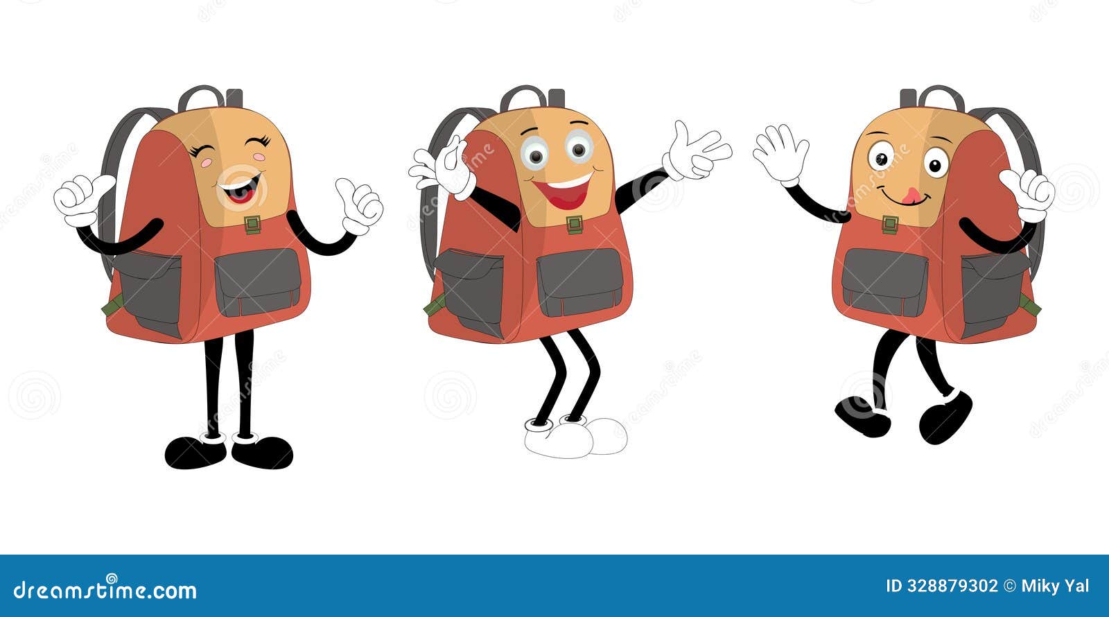 A Set of Cartoon Backpack Mascots with Different Expressions and Poses ...