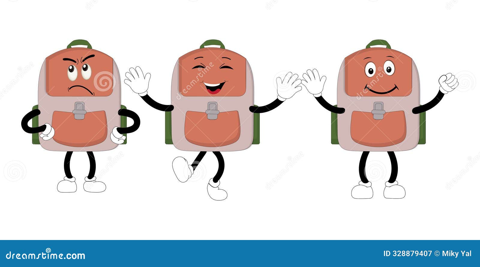 A Set of Cartoon Backpack Mascots with Different Expressions and Poses ...