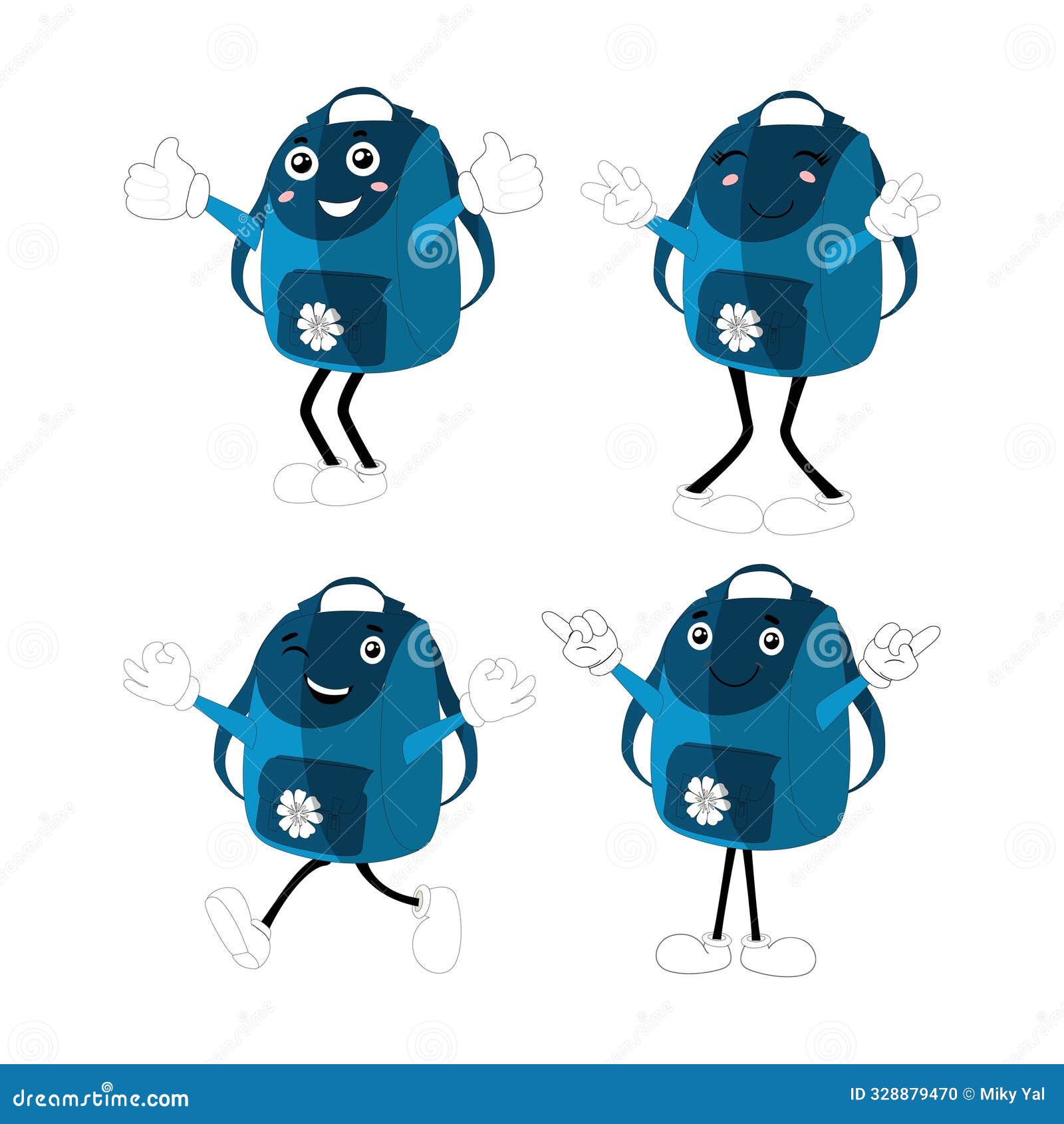 A Set of Cartoon Backpack Mascots with Different Expressions and Poses ...