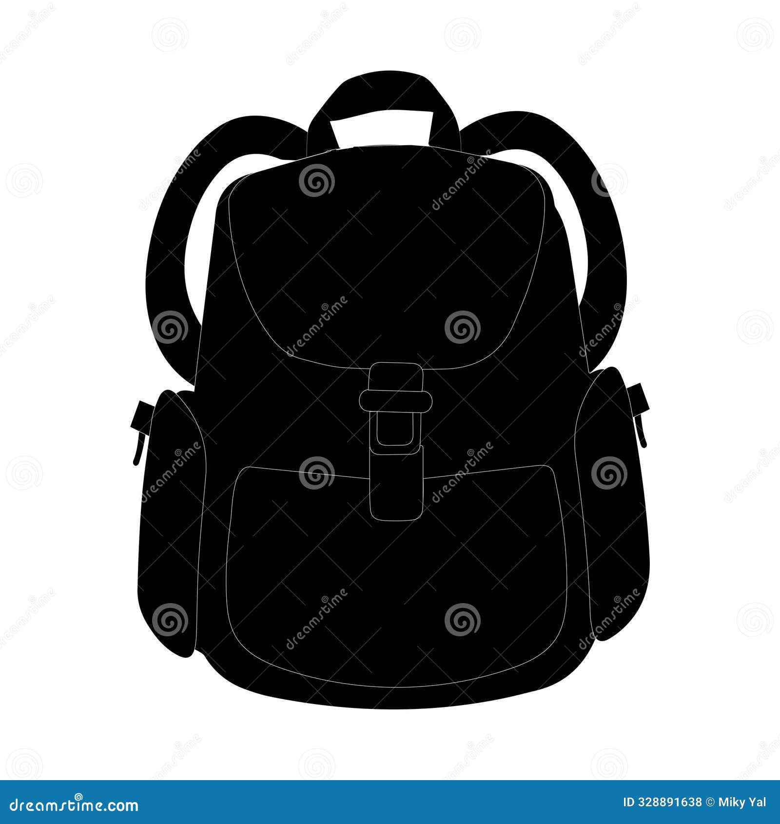 A Black Backpack Silhouette with a Front Pocket and Side Pockets Stock ...