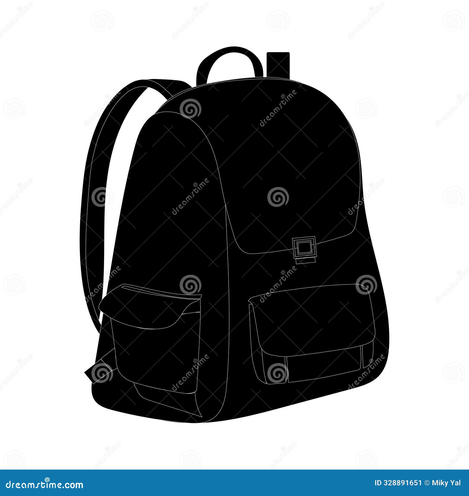 A Black Backpack Silhouette with a Front Pocket and Side Pockets Stock ...