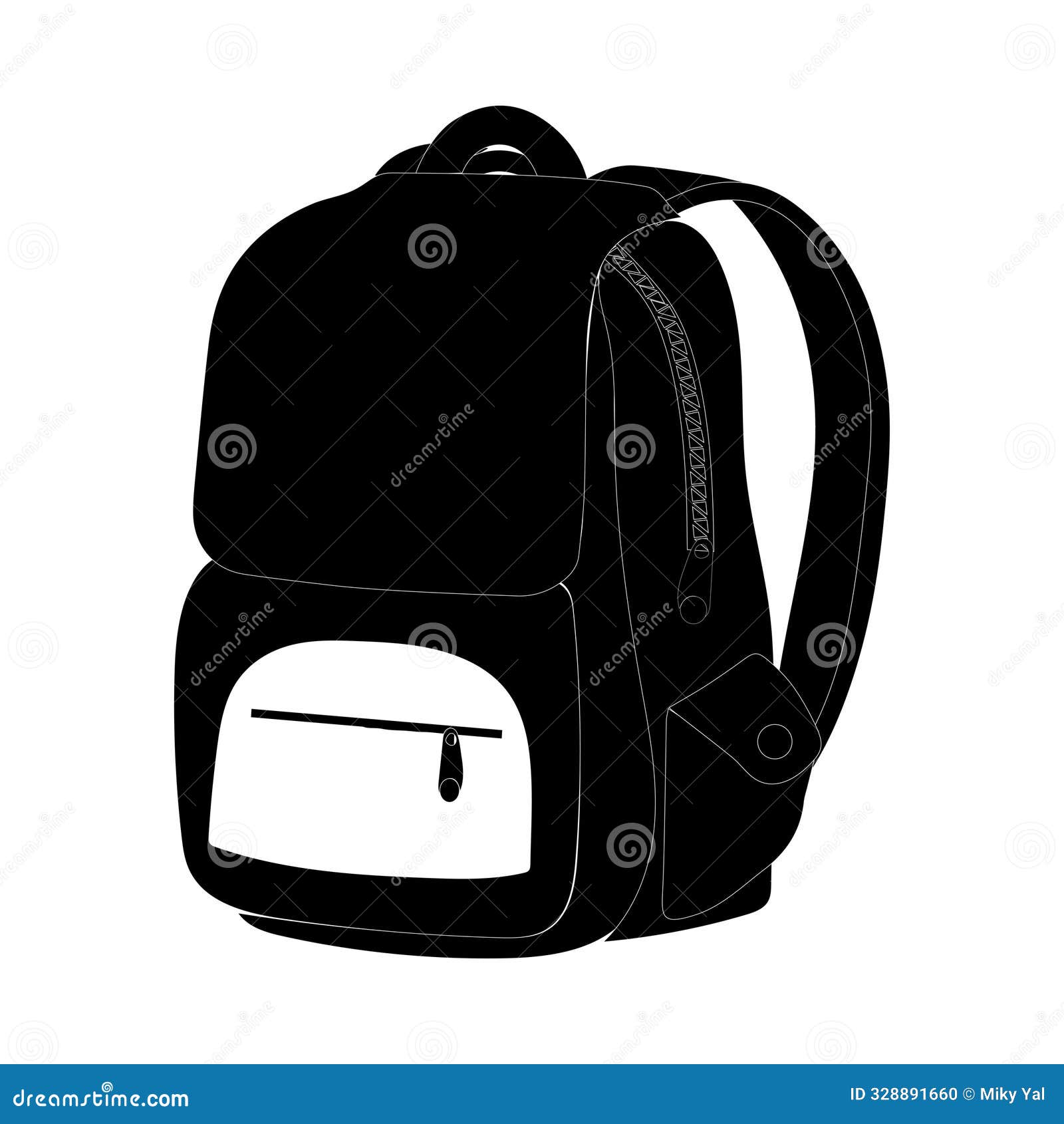 A Black Backpack Silhouette with a Front Pocket and Side Pockets Stock ...