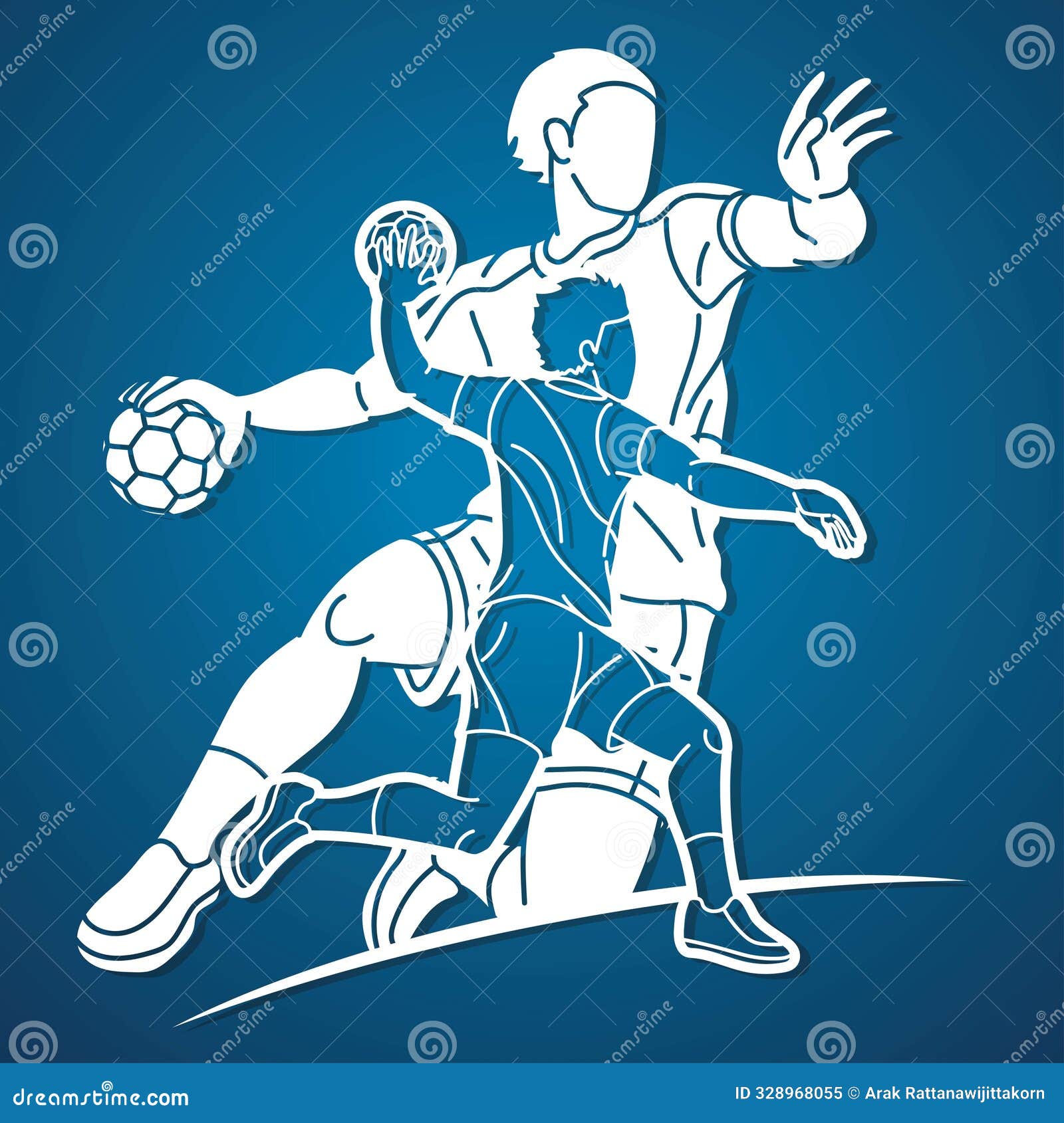 Handball Sport Male Players Mix Action Cartoon Graphic Vector Stock ...