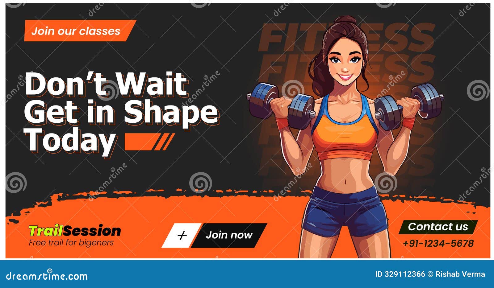 Fitness Banner Design Template with Model Stock Vector - Illustration ...