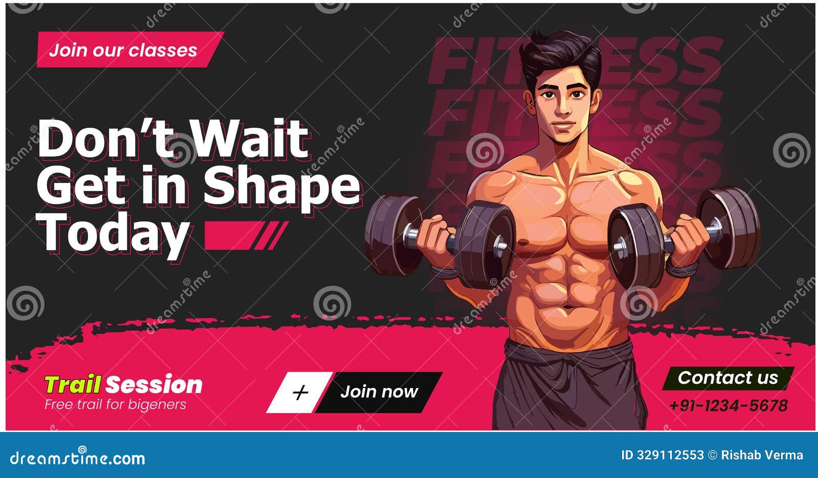 Fitness Banner Design Template with Model Stock Vector - Illustration ...